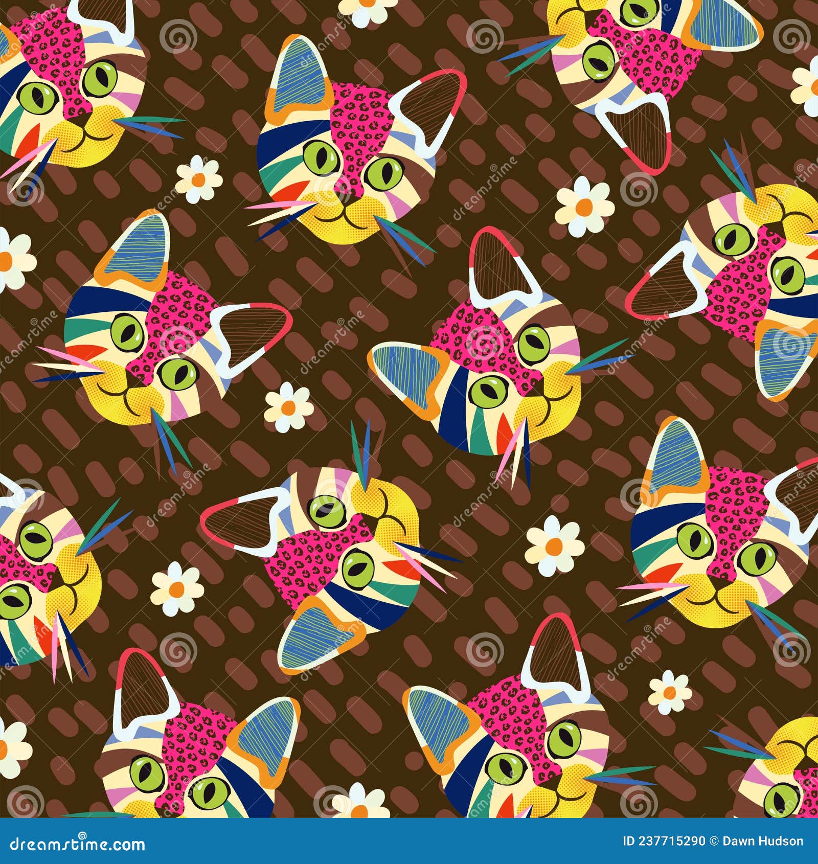 Cute Cat Repeating Face Surface Background Pattern Stock Vector ...