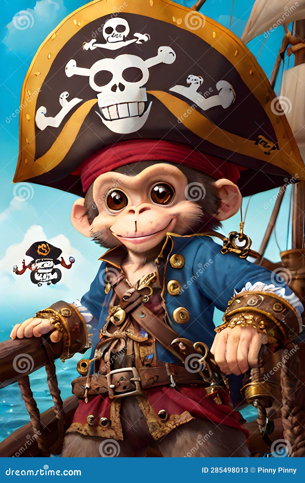 Cute, Adorable and Charming Smiling Monkey Pirate, Wearing Pirate ...