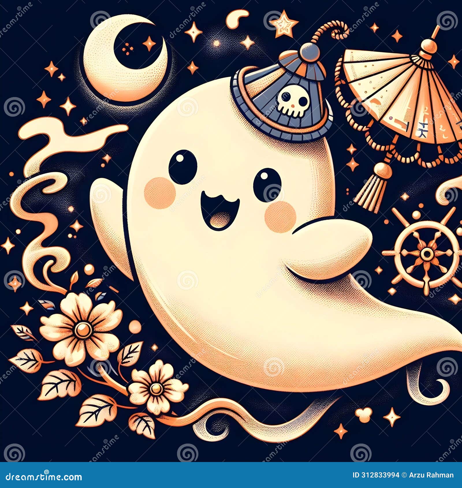 Cute adorable ghost stock illustration. Illustration of print - 312833994