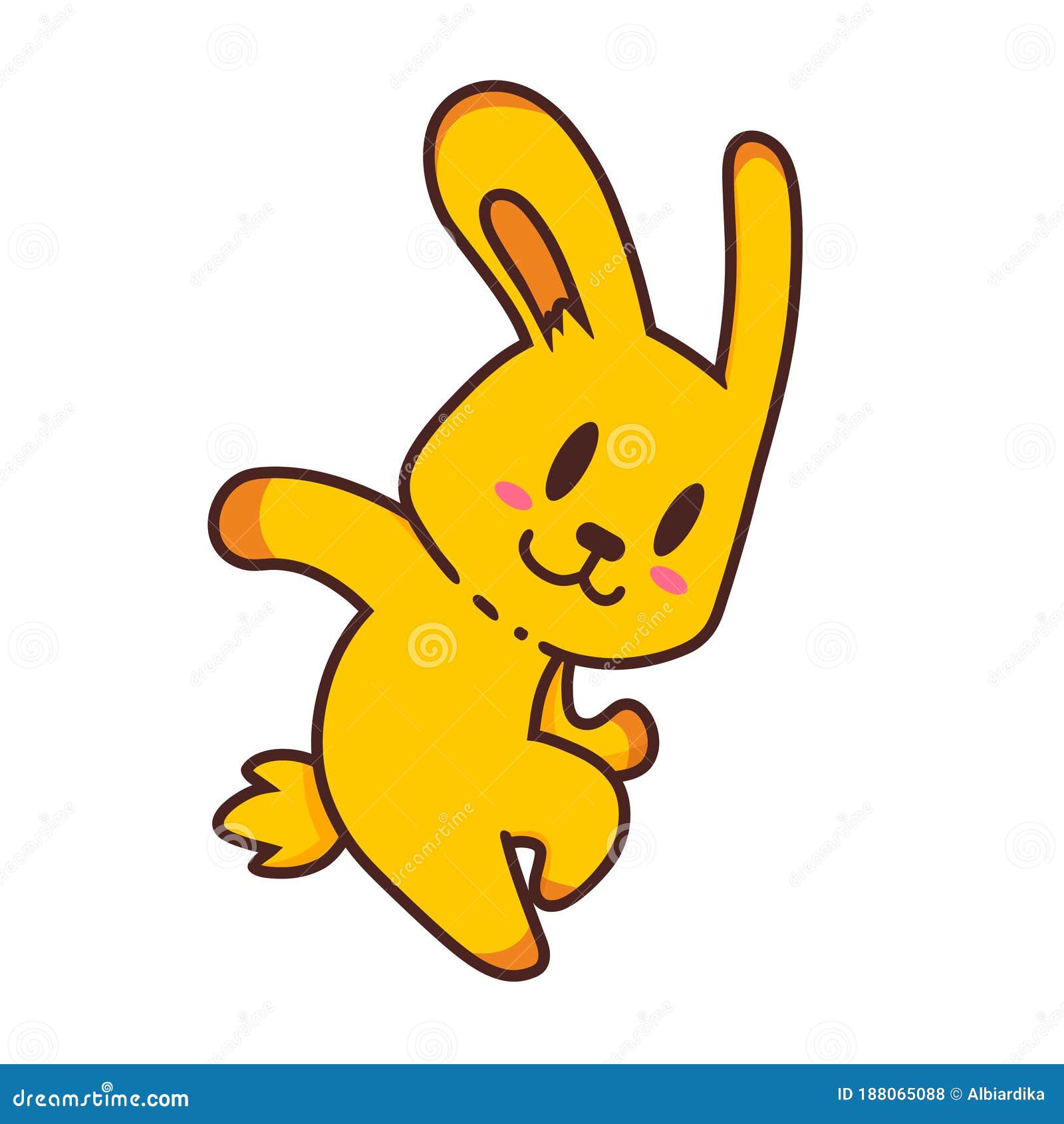 Happy Yellow Bunny Rabbit Cute Cartoon Doodle Vector Illustration Flat ...
