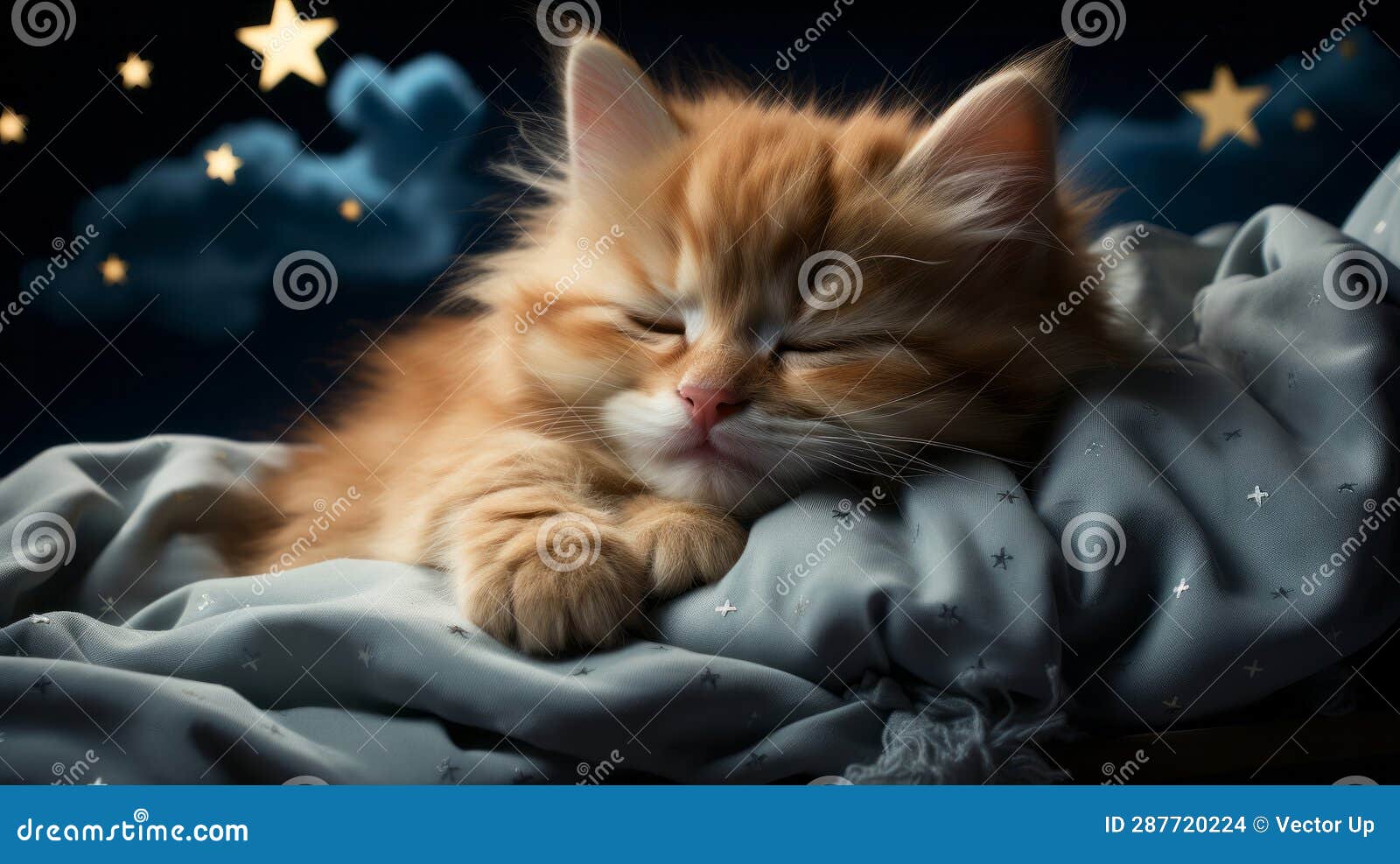 A Cute and Adorable Kitten is Sleeping Under Night Sky. Generative AI ...