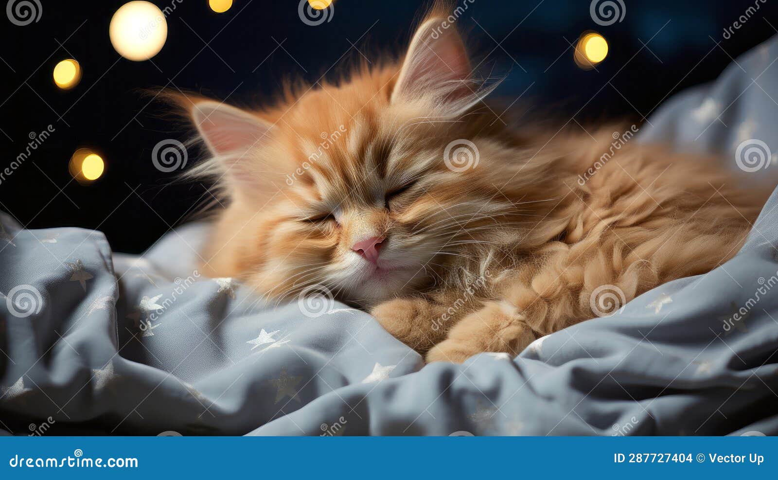 A Cute and Adorable Kitten is Sleeping Under Night Sky. Generative AI ...