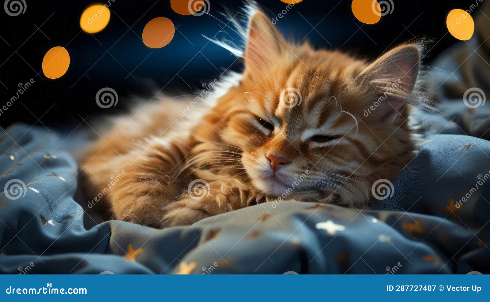 A Cute and Adorable Kitten is Sleeping Under Night Sky. Generative AI ...