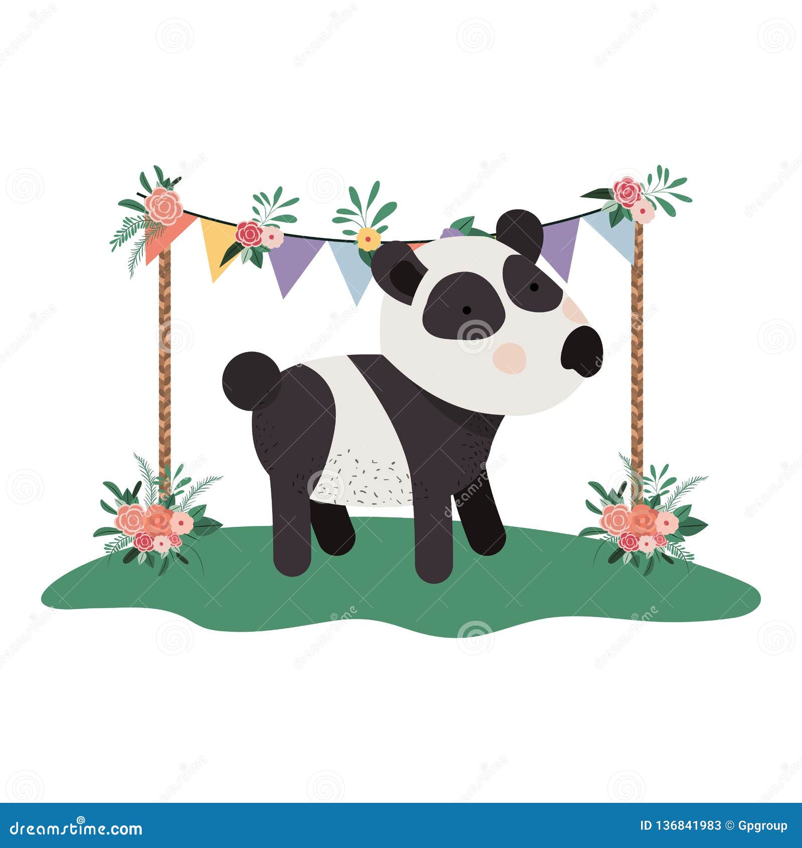 Cute and Adorable Panda with Floral Frame Stock Vector - Illustration ...