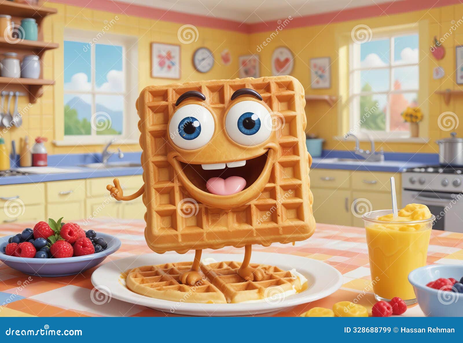 A Cute and Adorable Waffle Character Stock Illustration - Illustration ...