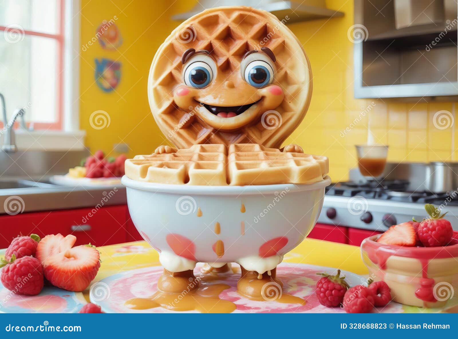 A Cute and Adorable Waffle Character Stock Illustration - Illustration ...