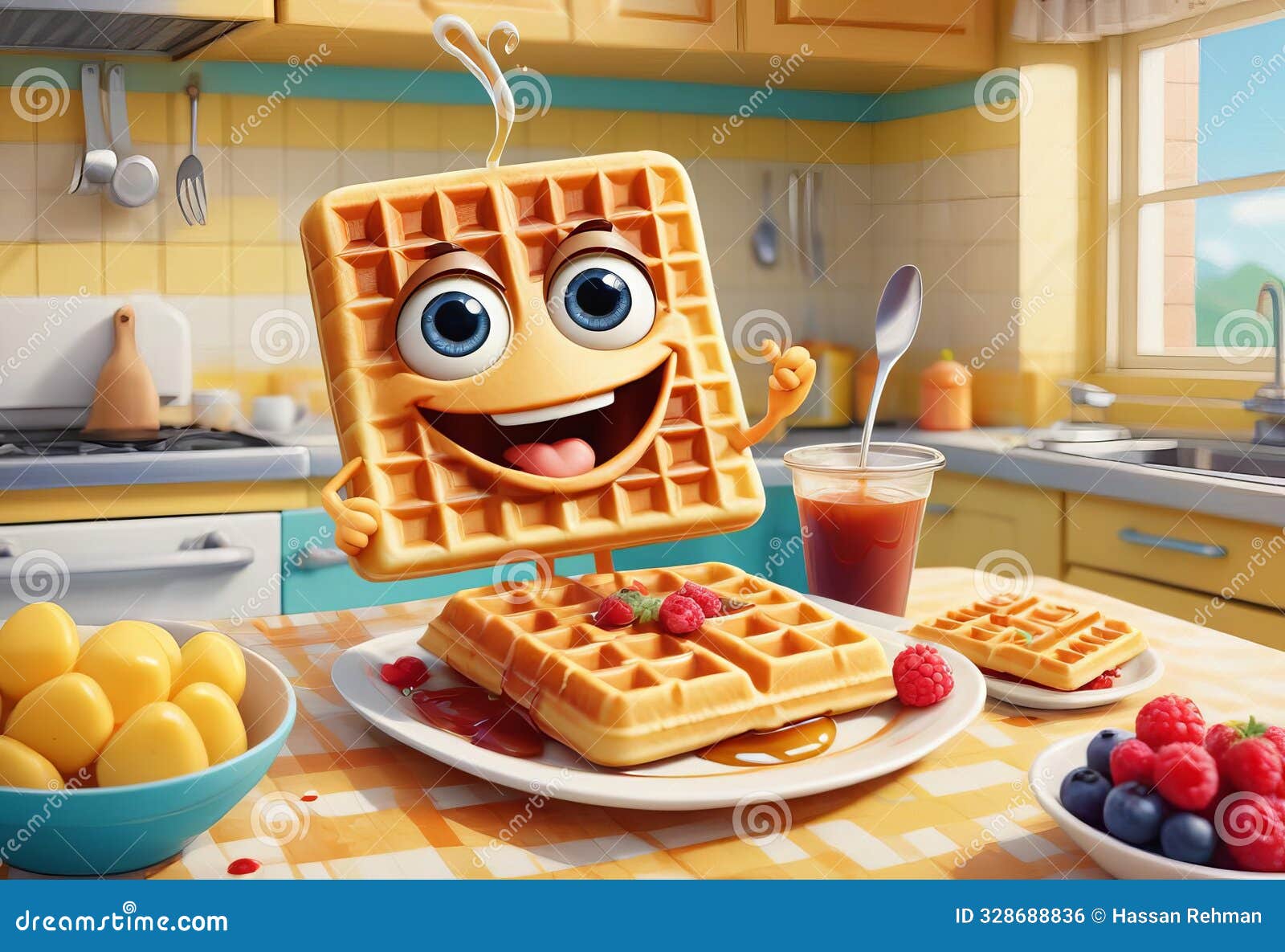 A Cute and Adorable Waffle Character Stock Illustration - Illustration ...