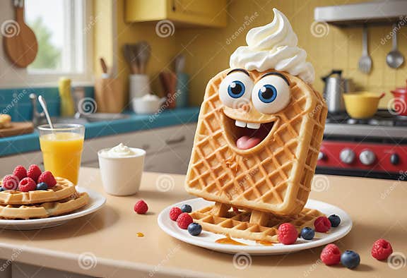 A Cute and Adorable Waffle Character Stock Illustration - Illustration ...