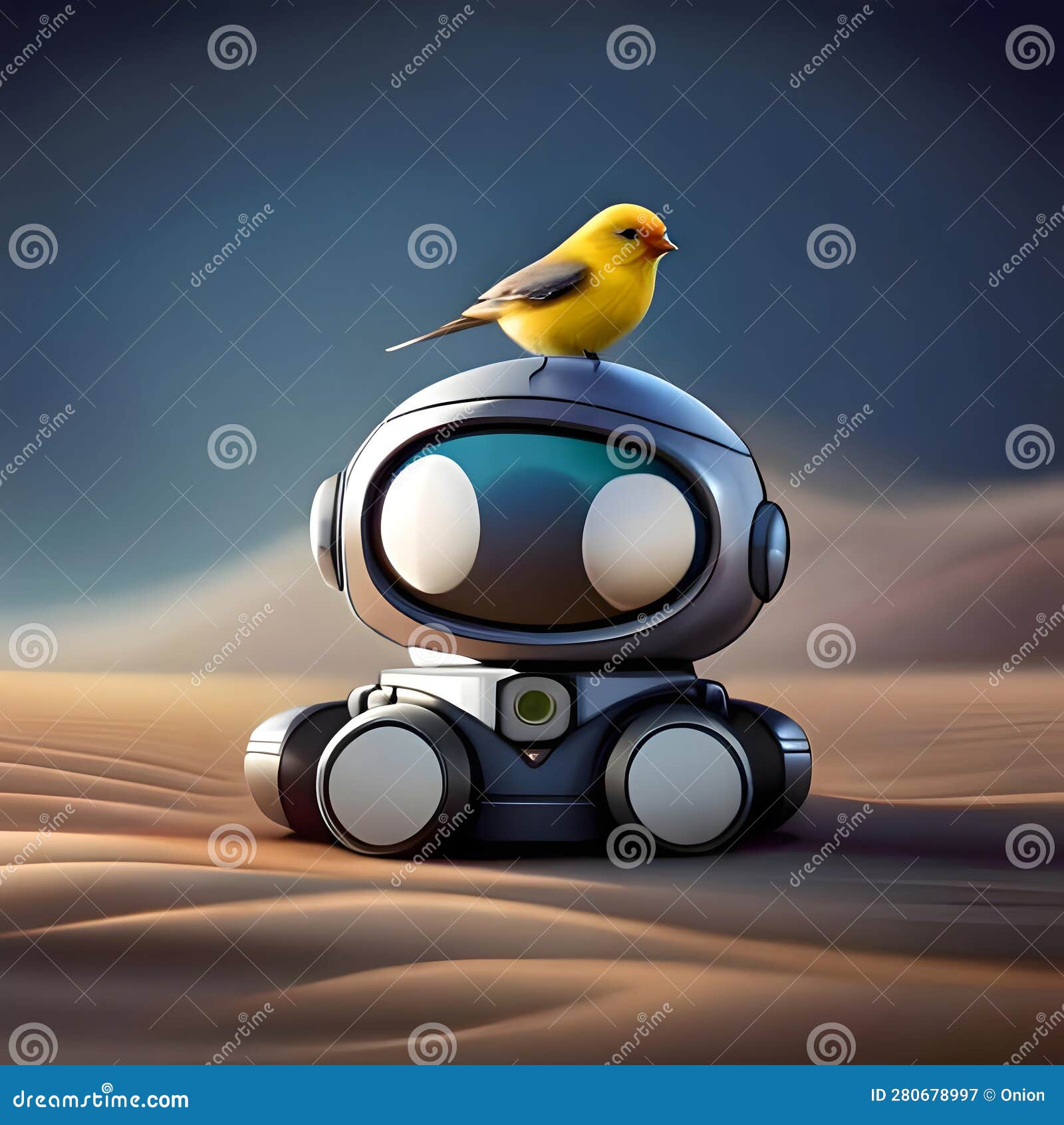 Cute Robot with a Bird on Its Head - Ai Generated Image Stock ...