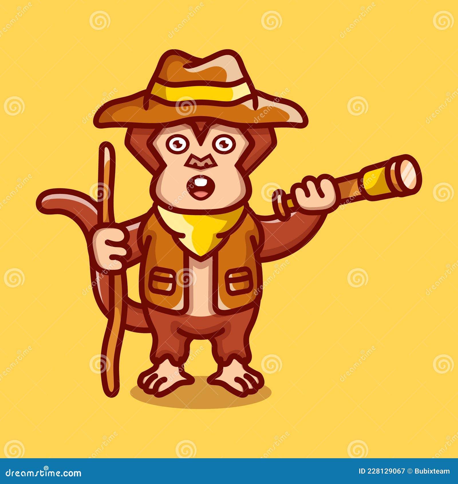 Cute Adventurous Monkey Cartoon Illustration | CartoonDealer.com #228129048