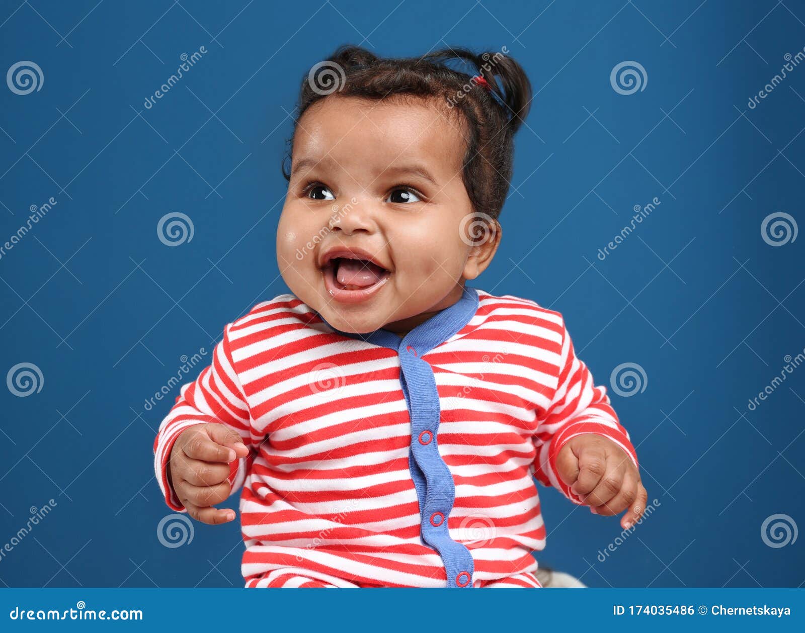 Cute African American Baby on Blue Background Stock Photo - Image of ...