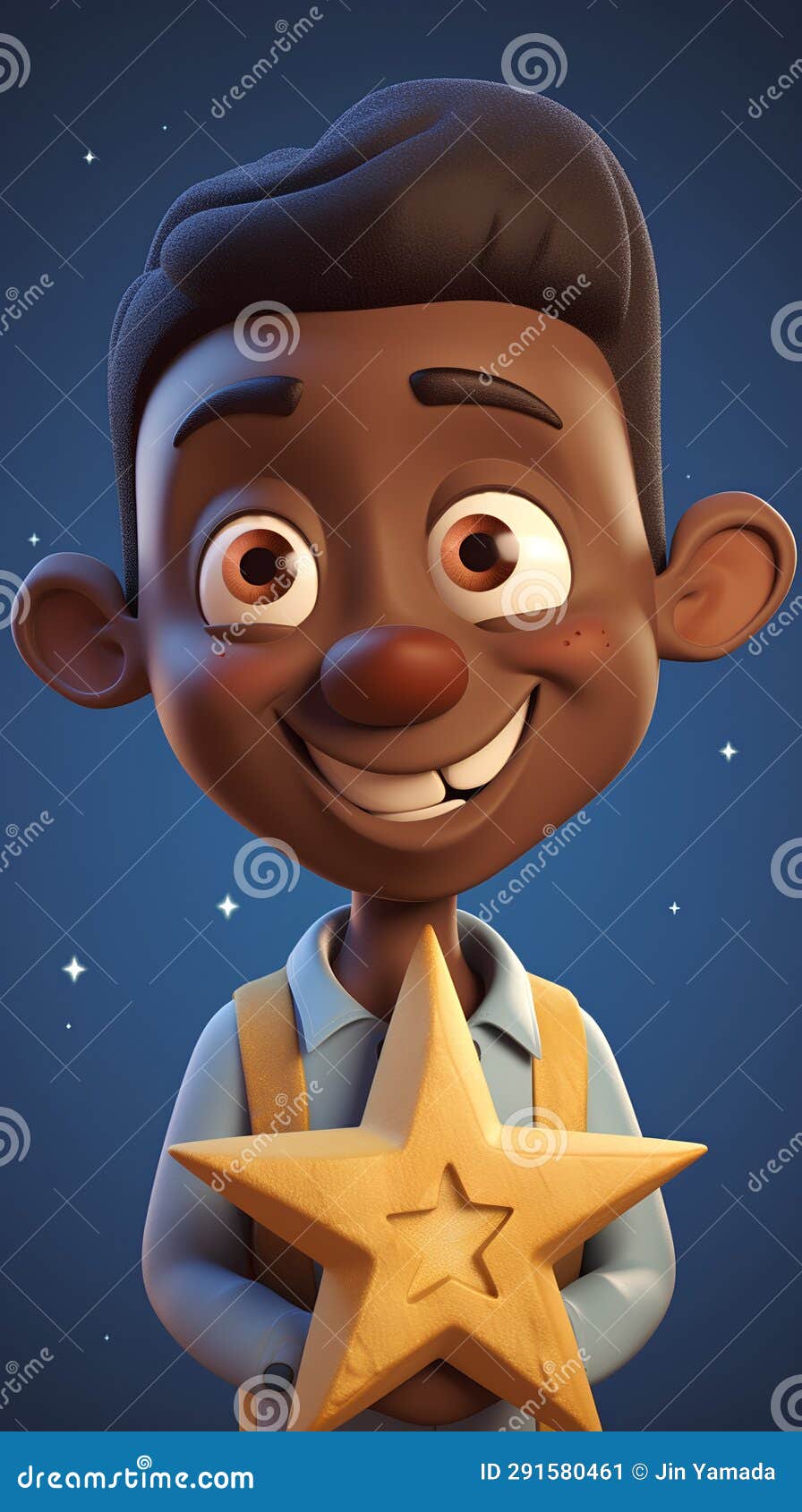 Cute African American Boy with a Star in His Hand. 3d Rendering Stock ...