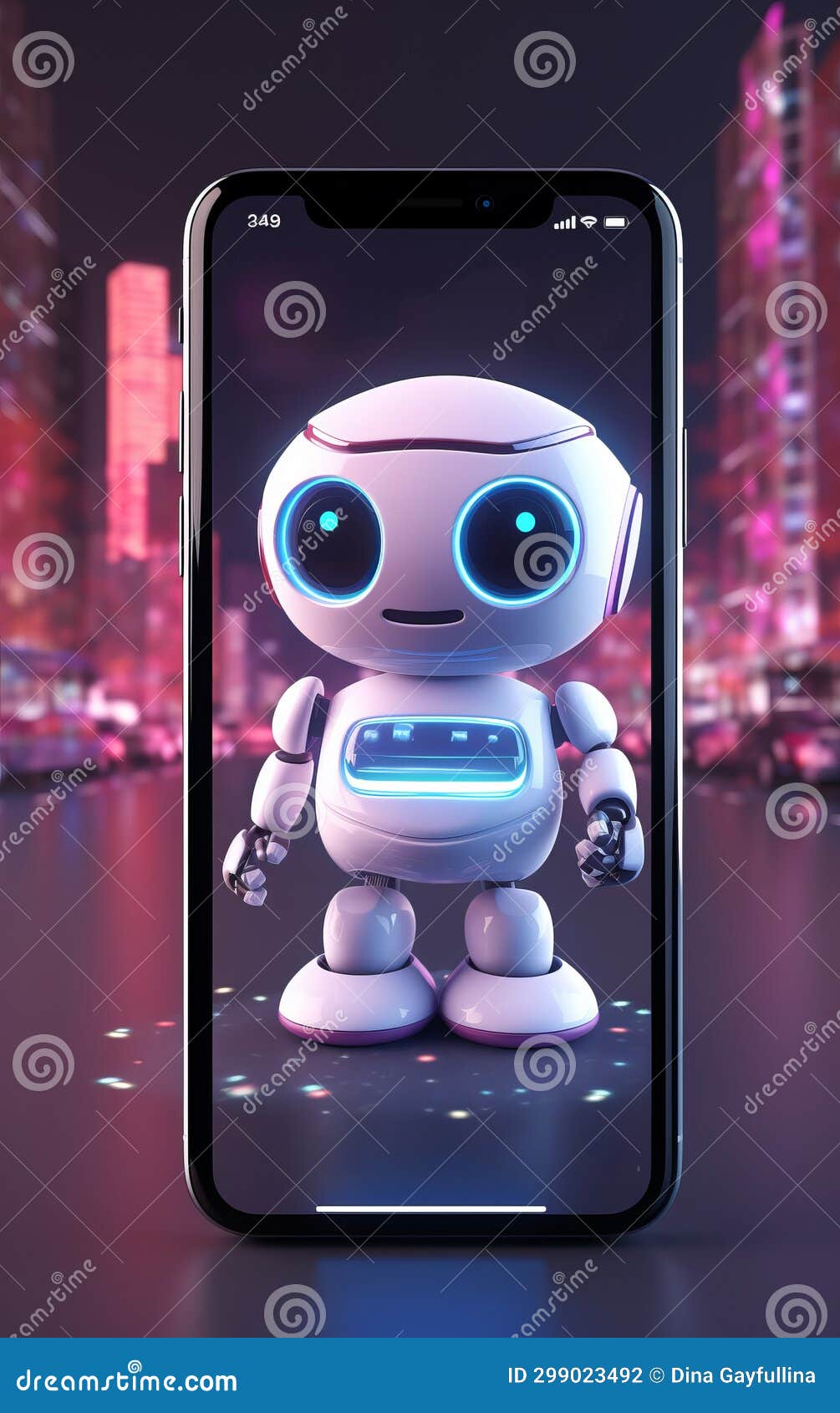Cute AI Assistant Character in a Virtual Phone Interface Stock Photo ...