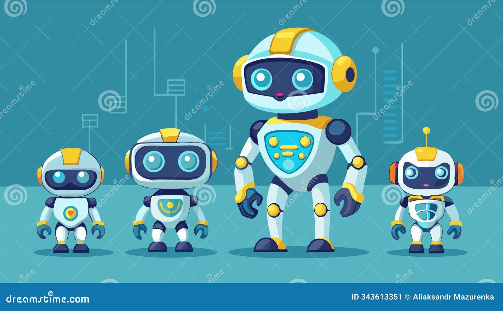 Cute Ai Robot Character Level Evolution For Game Tech Vector Cartoon Illustration Future
