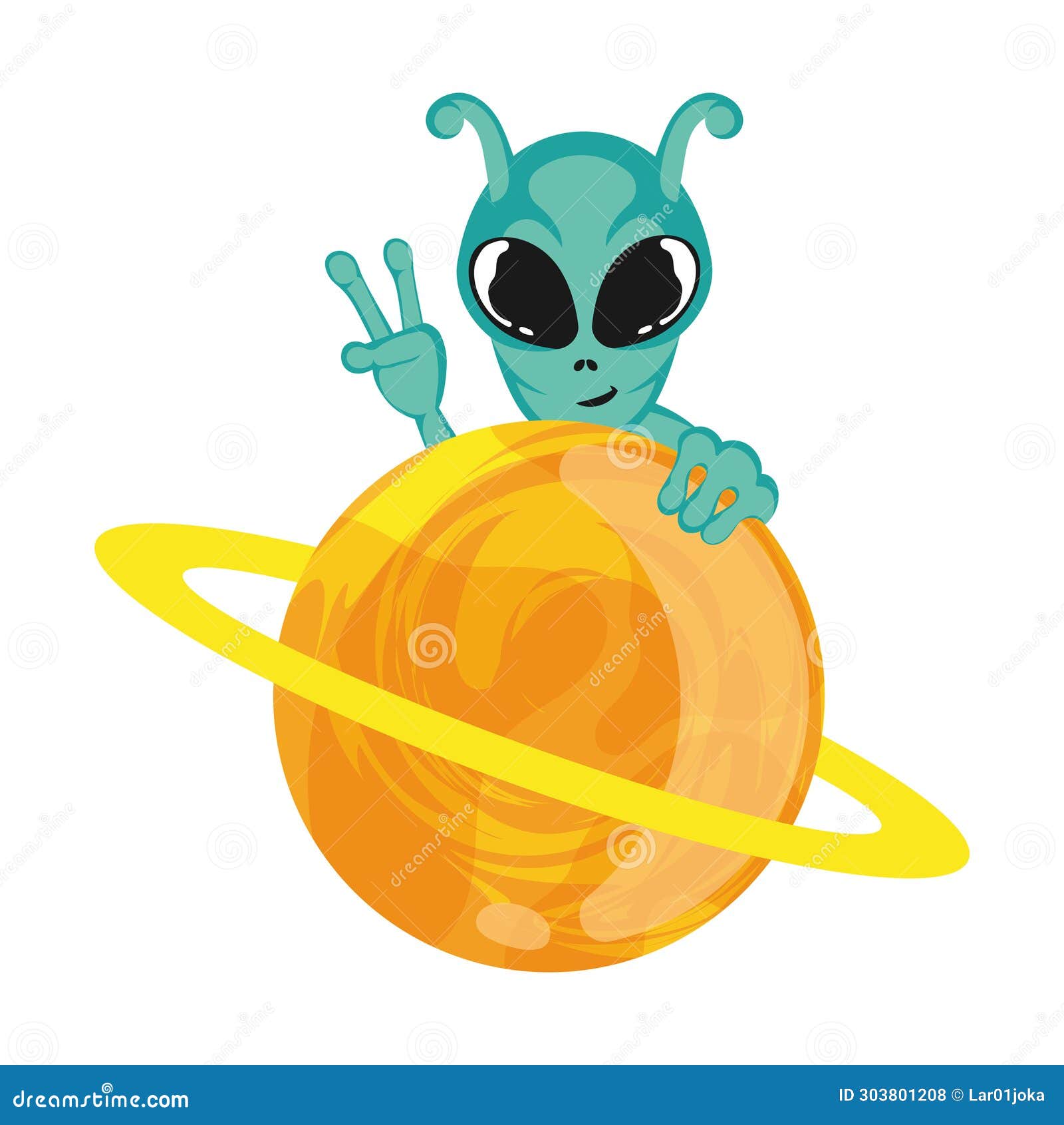 Cute Alien Character on a Planet Vector Stock Vector - Illustration of ...