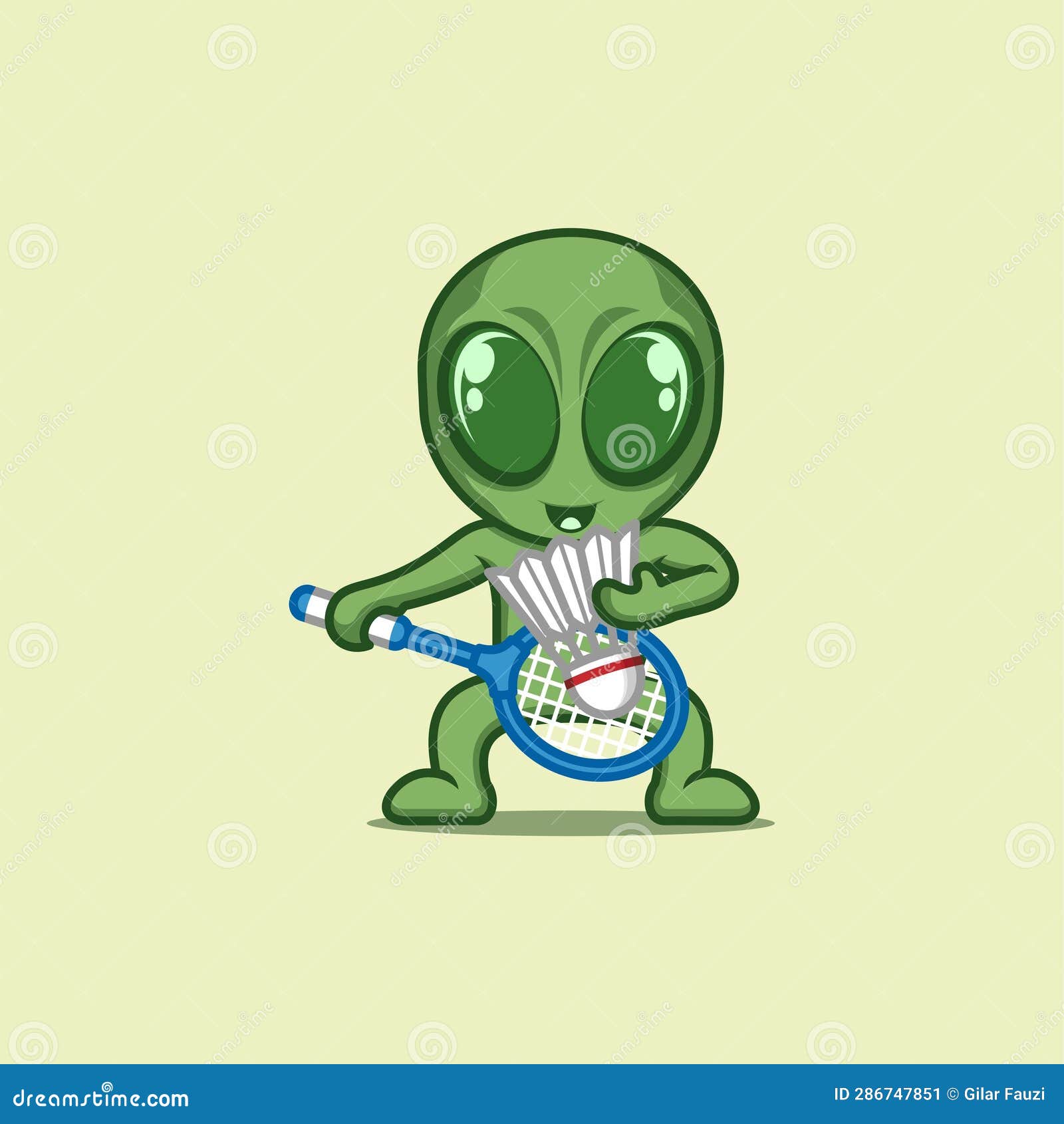 Cute Alien Playing Badminton Stock Vector - Illustration of black ...