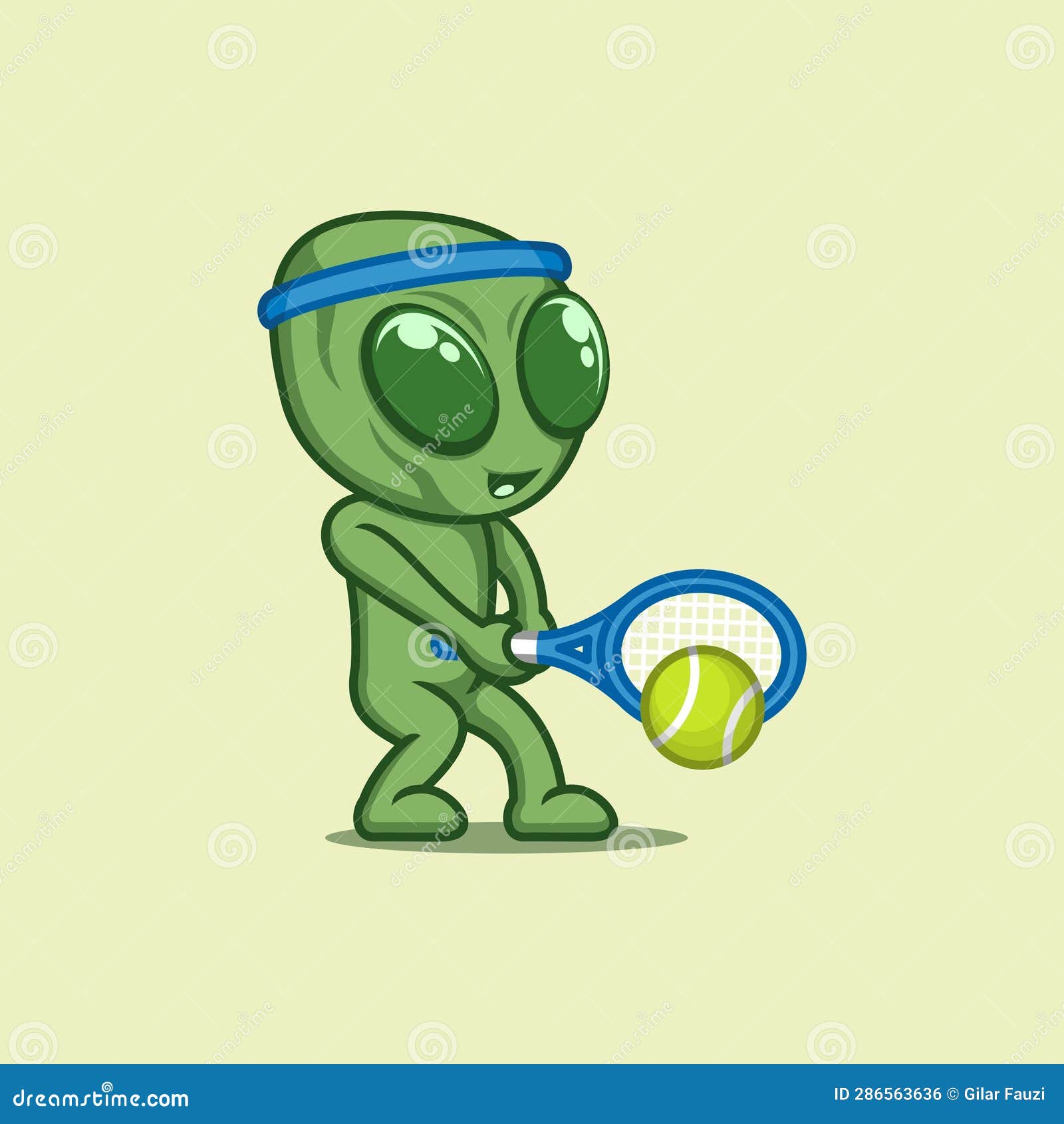Cute alien playing tennis stock vector. Illustration of green - 286563636