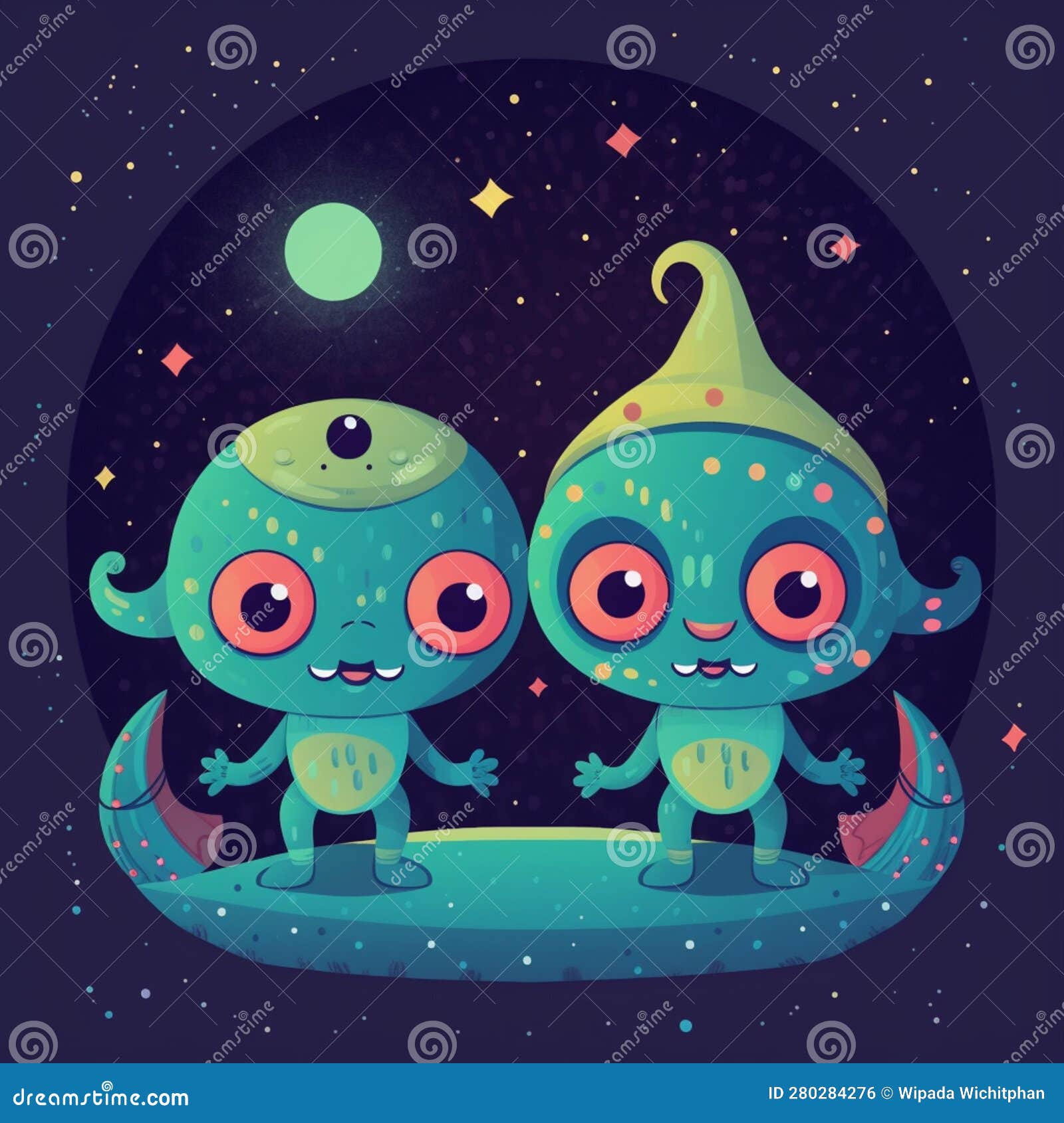 Cute aliens in the galaxy stock illustration. Illustration of galaxy ...