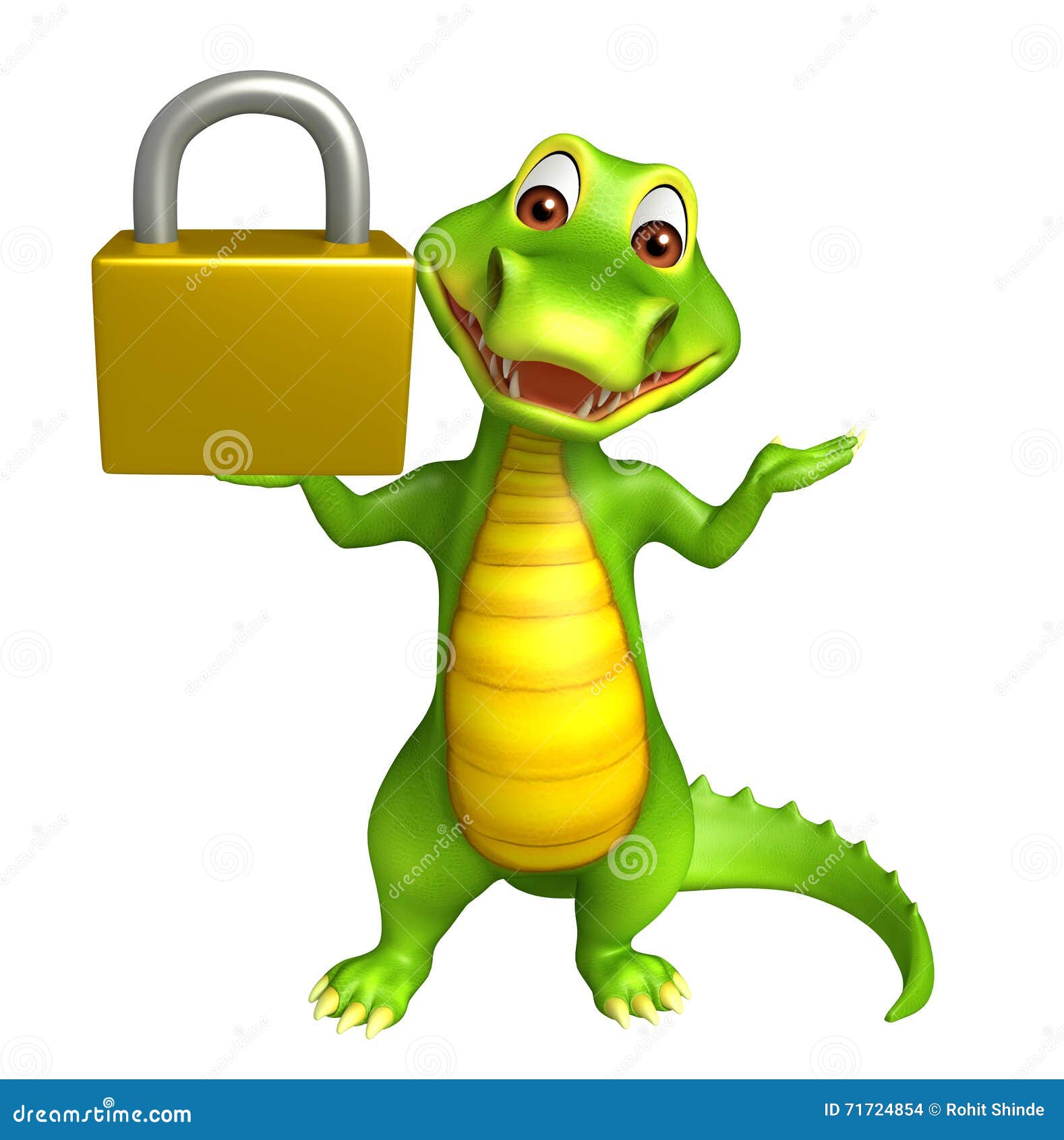 Cute Alligator Cartoon Character with Lock Stock Illustration ...