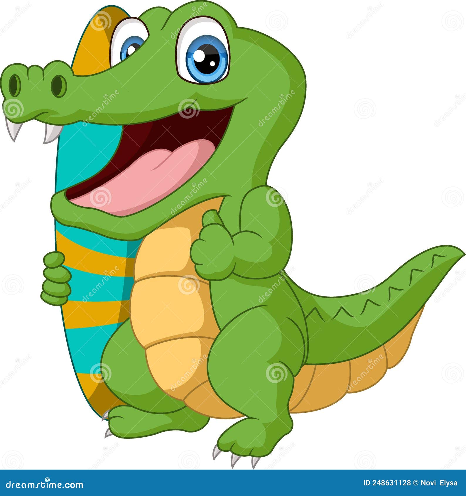Cute Alligator Cartoon with Surfboard Stock Vector - Illustration of ...