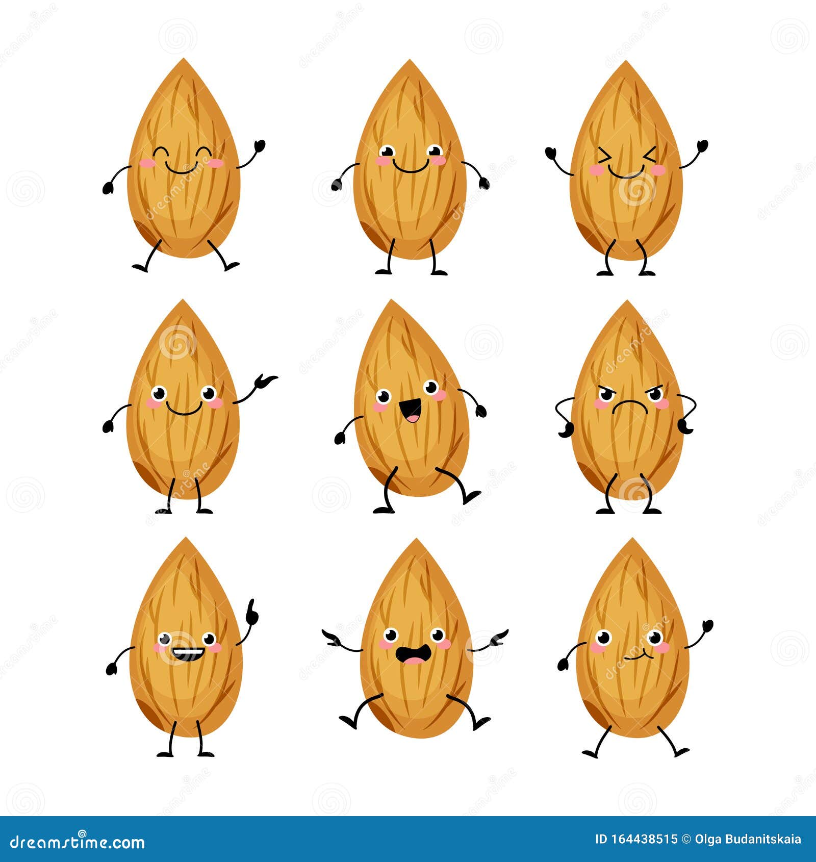Set Of Funny Nuts Cartoon Characters Smiling With Hands And Legs ...