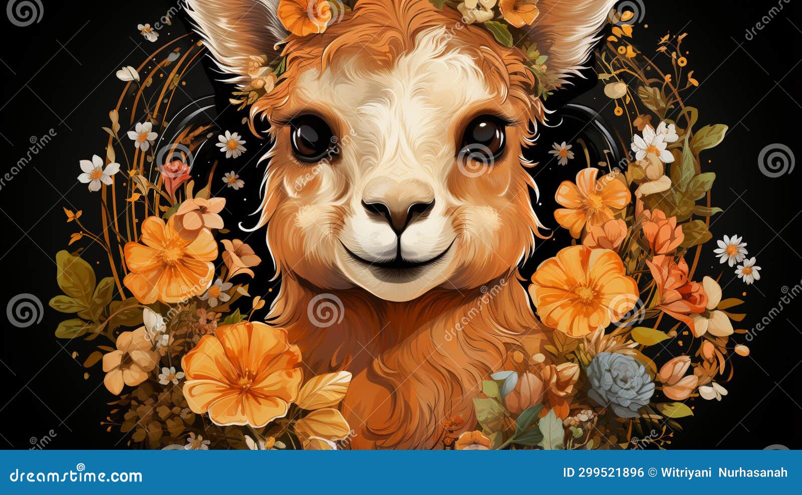 Cute Alpaca with Orange Flowers Wreath. Generative Ai Stock Photo ...