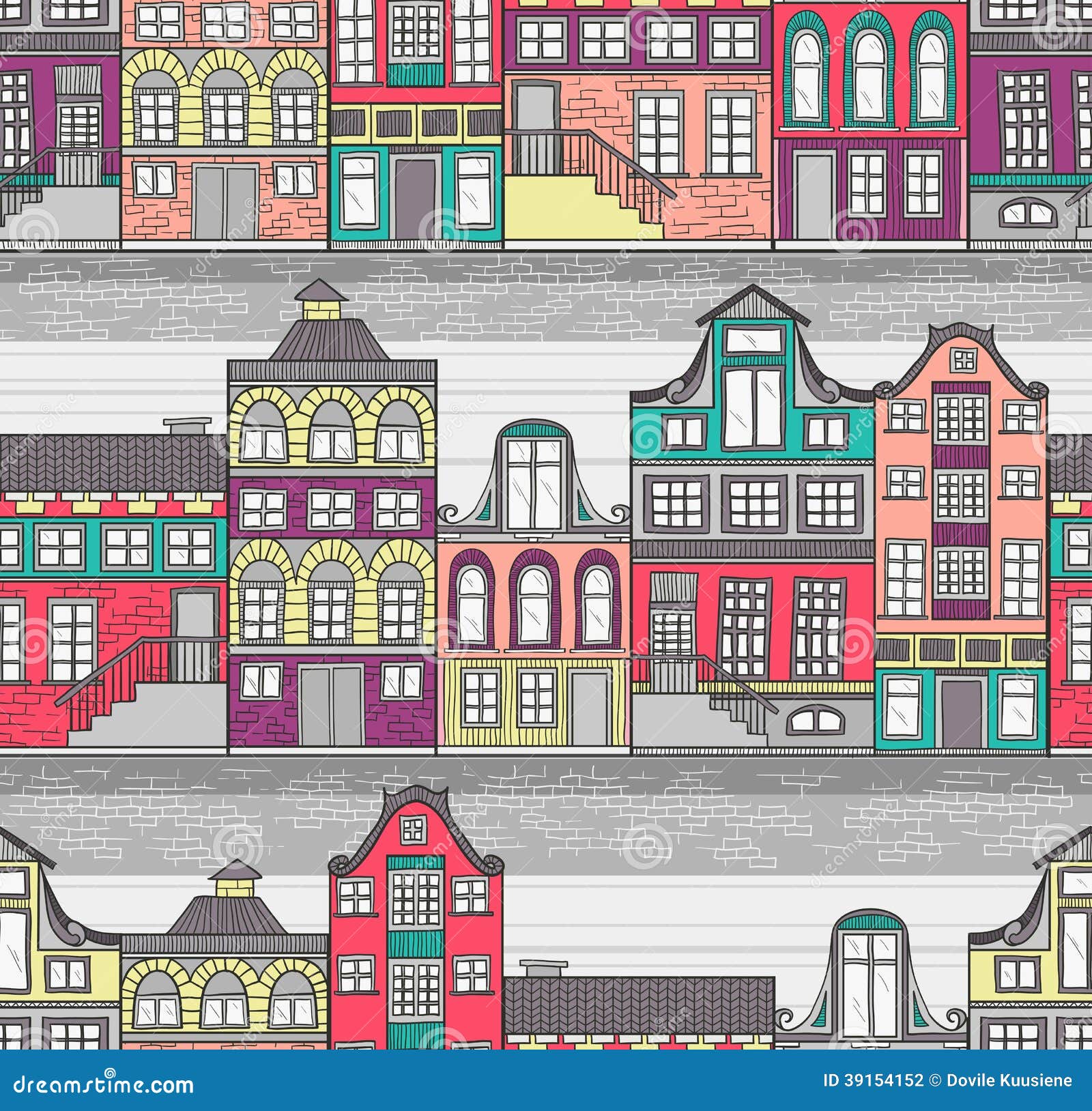 Cute Amsterdam Houses Seamless Pattern Stock Vector - Illustration of ...