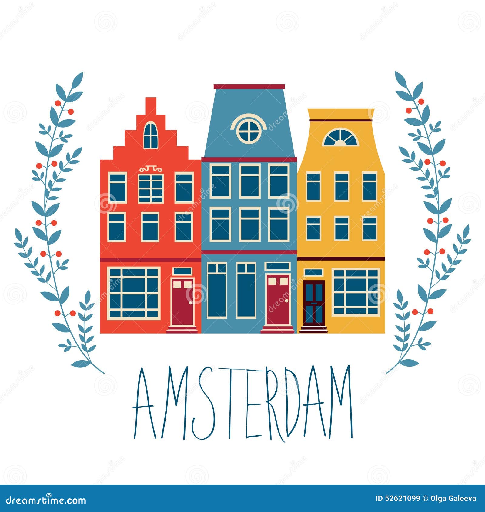 Cute Amsterdam houses set stock vector. Illustration of home - 52621099