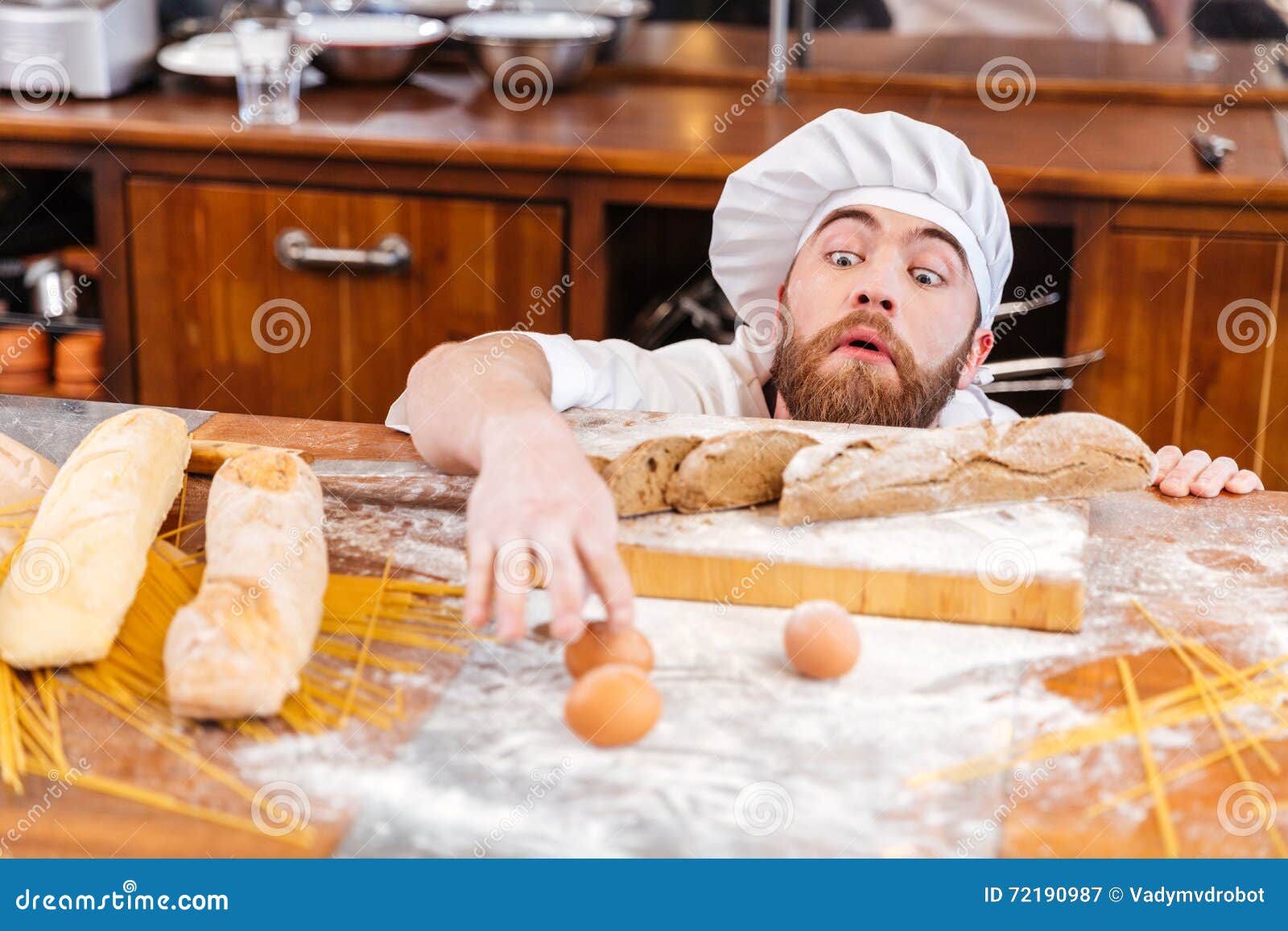 Cute Amusing Baker Joking and Having Fun on the Kitchen Stock Image ...
