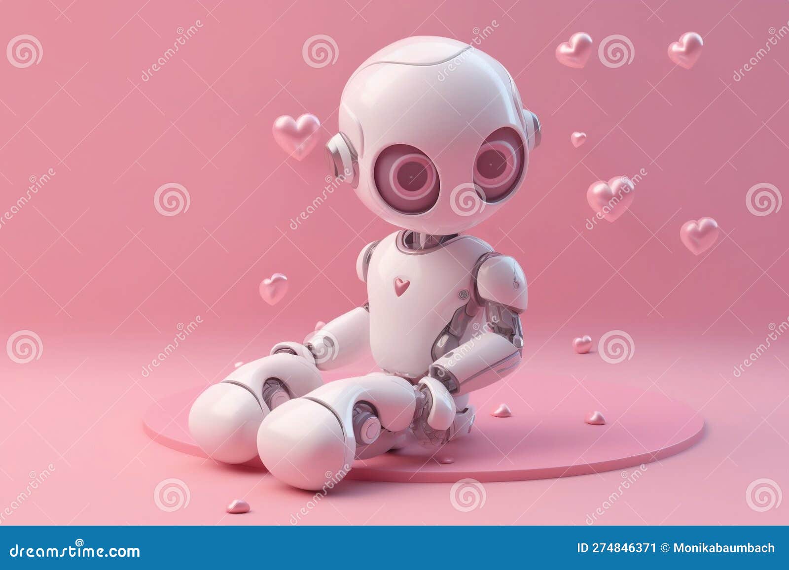 Cute Android Looking at Hearts. Concept for Artificial Intelligence ...
