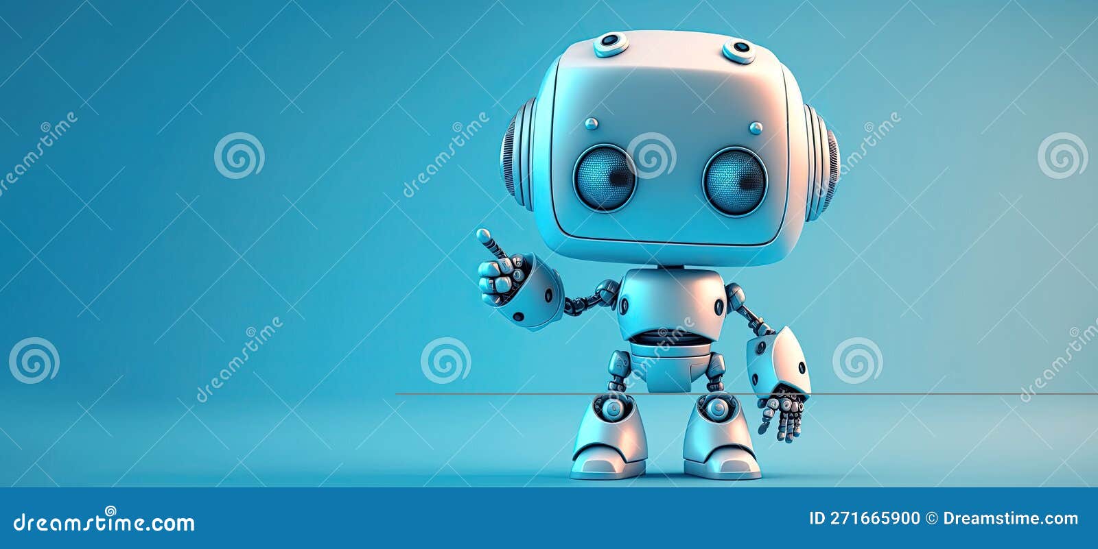 Cute Android Robot Pointing Fingers at Copy Space on Light Blue ...