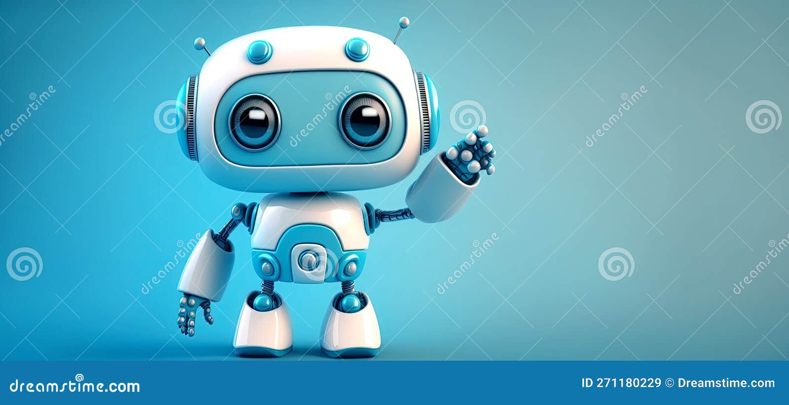 Cute Android Robot Pointing Fingers at Copy Space on Light Blue ...