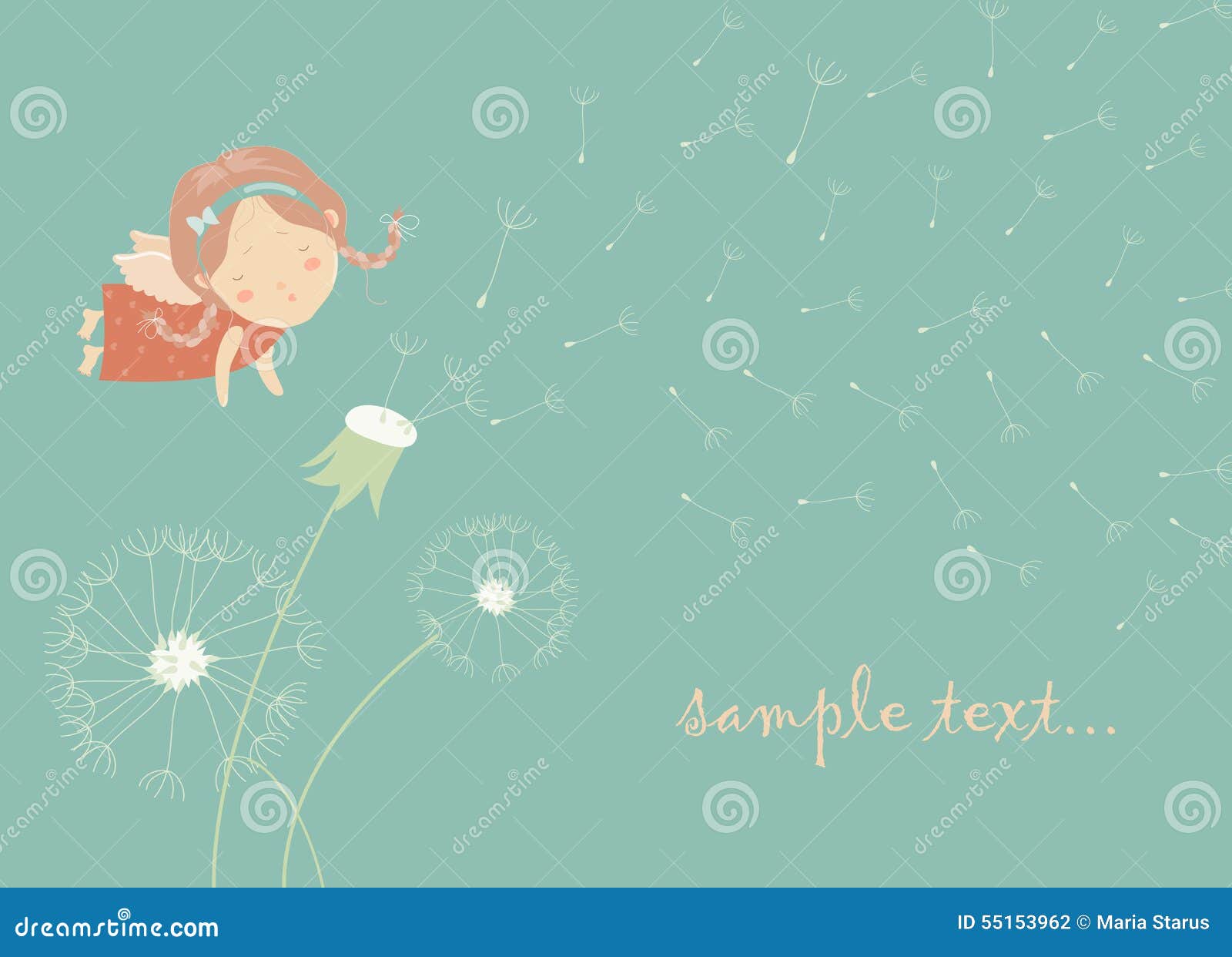 Cute Angel Blowing on a Dandelion Stock Vector - Illustration of ...