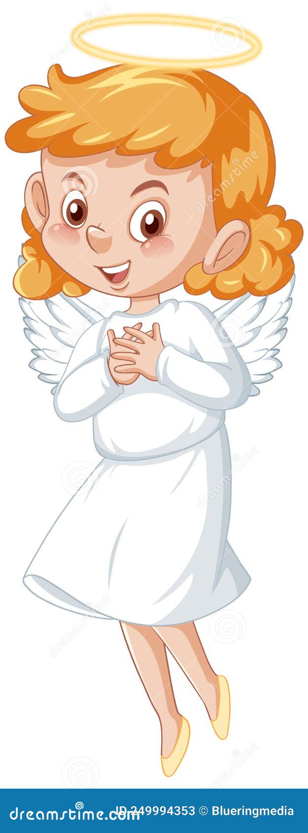 Cute Angel Cartoon Character In White Dress On White Background Stock