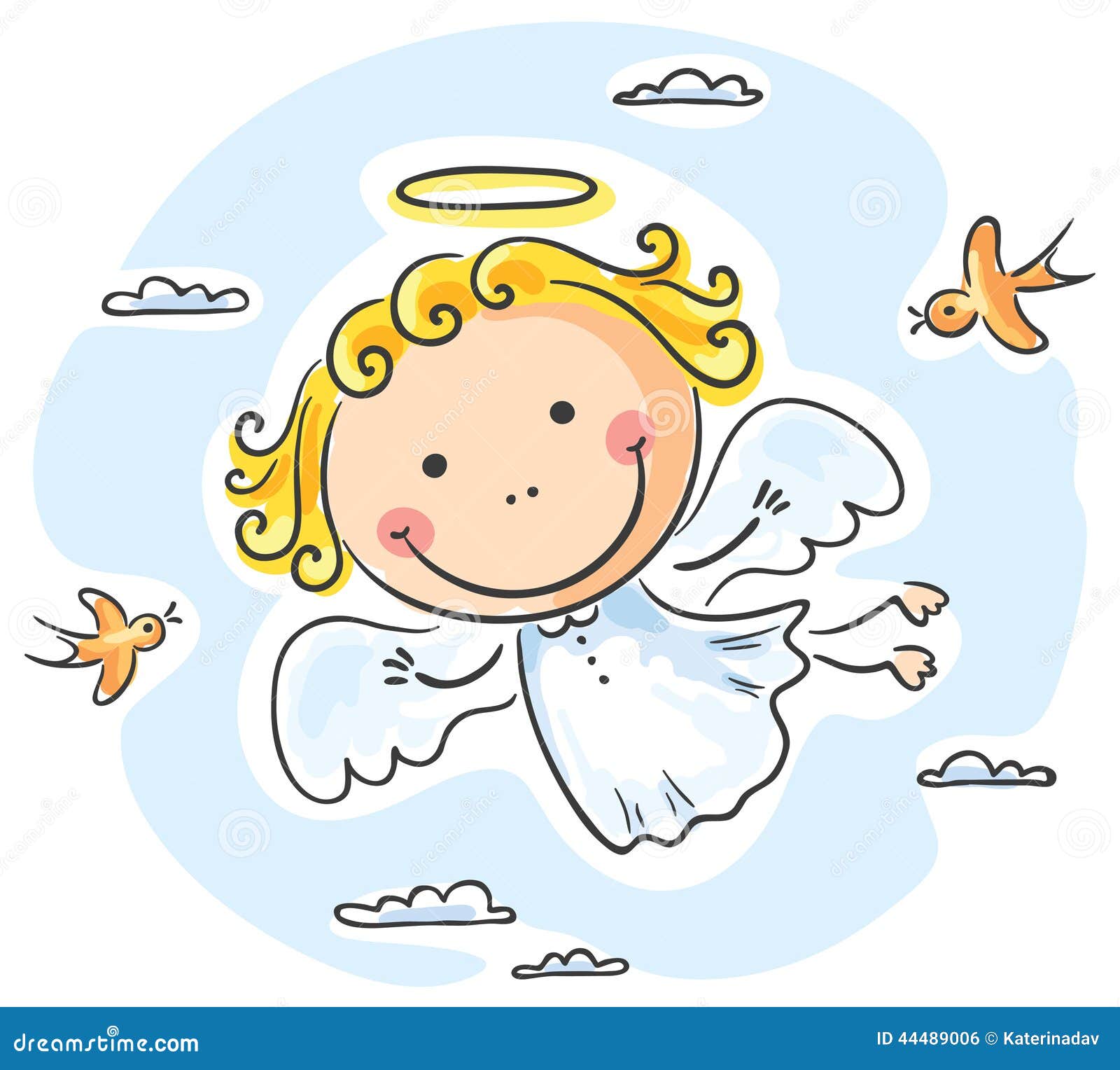 Cute Angel Emoticon Vector Illustration. Smiling Face With Angel Halo ...
