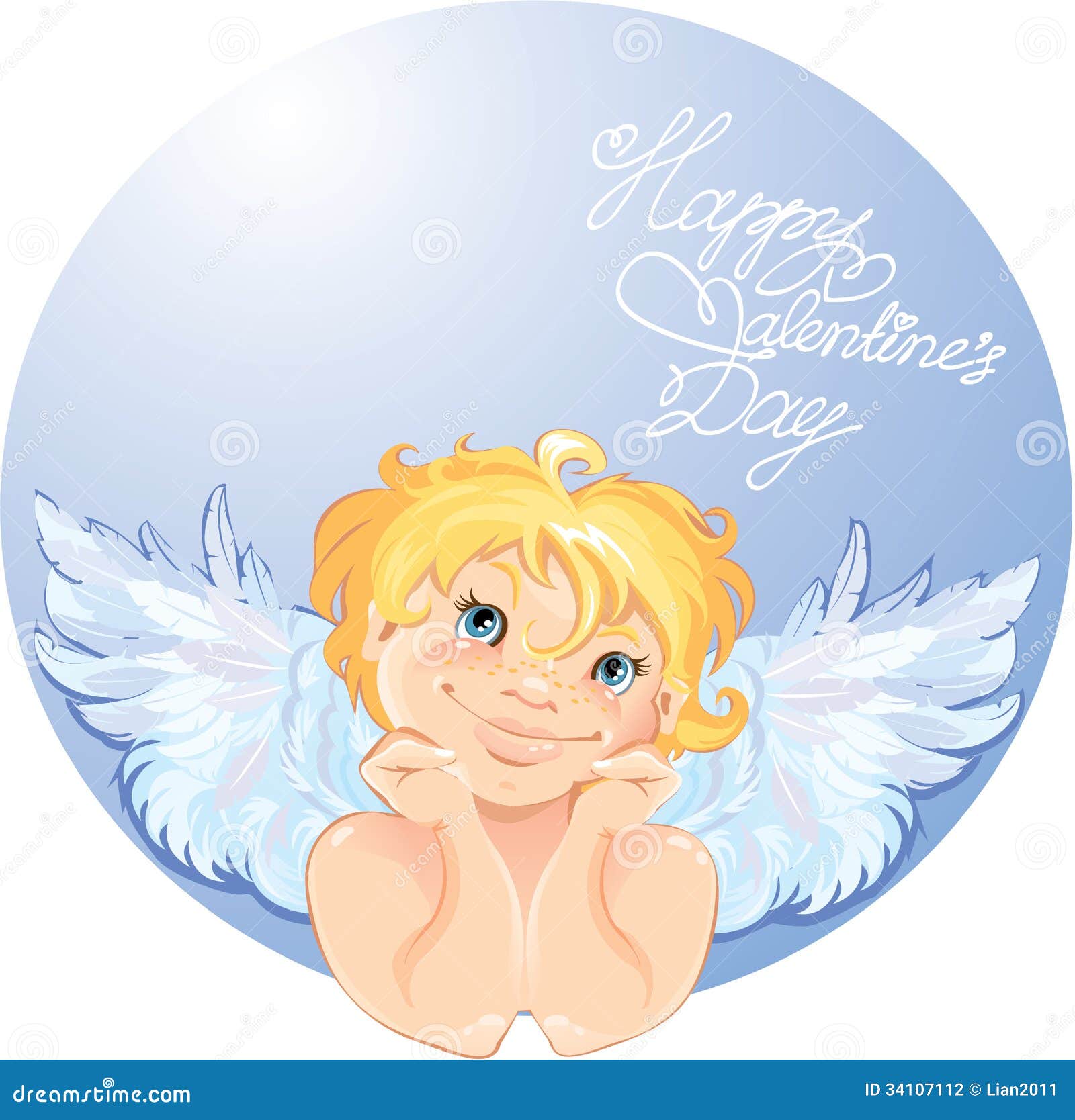 Cute Angel in the Round Frame. Stock Vector - Illustration of eros ...