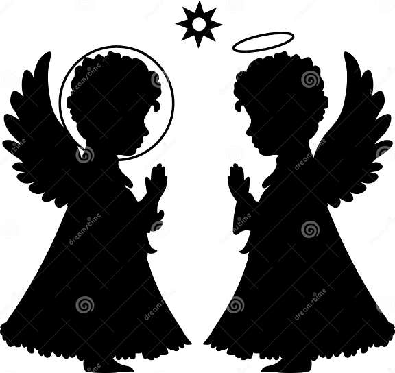 Cute Angels Silhouettes Set Stock Vector - Illustration of artificial ...