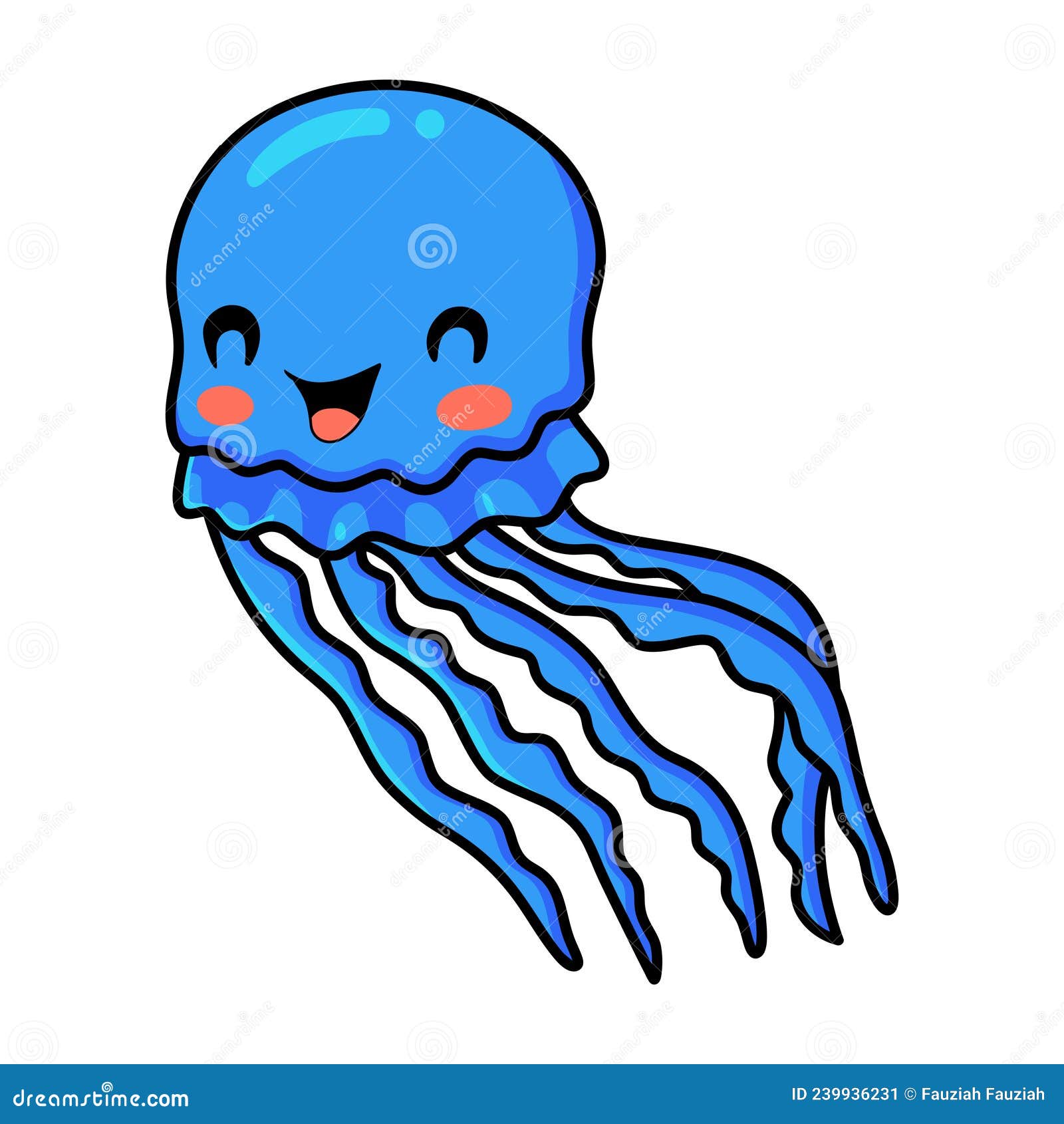 Cute Angry Blue Jellyfish Cartoon Stock Vector - Illustration of kawaii ...