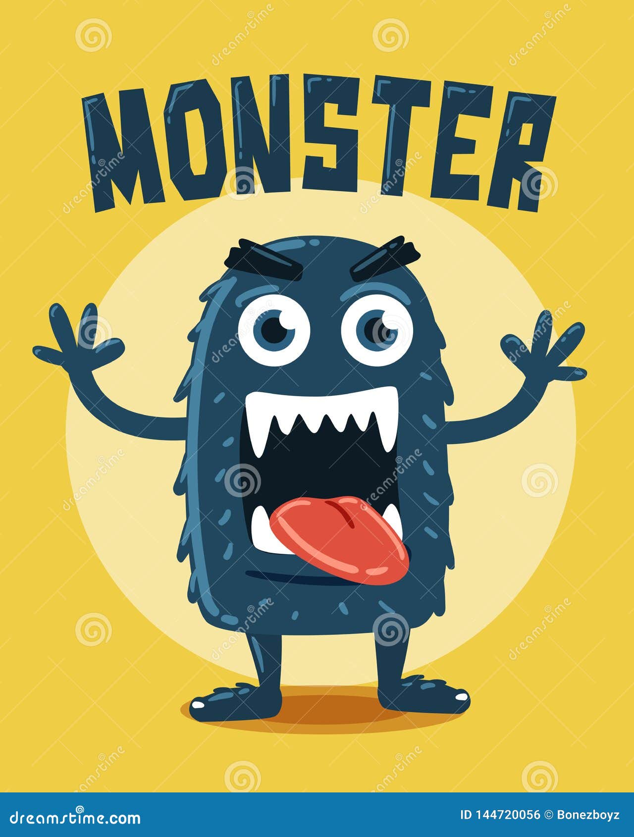 Cute Angry Monster on Yellow Background Stock Vector - Illustration of ...