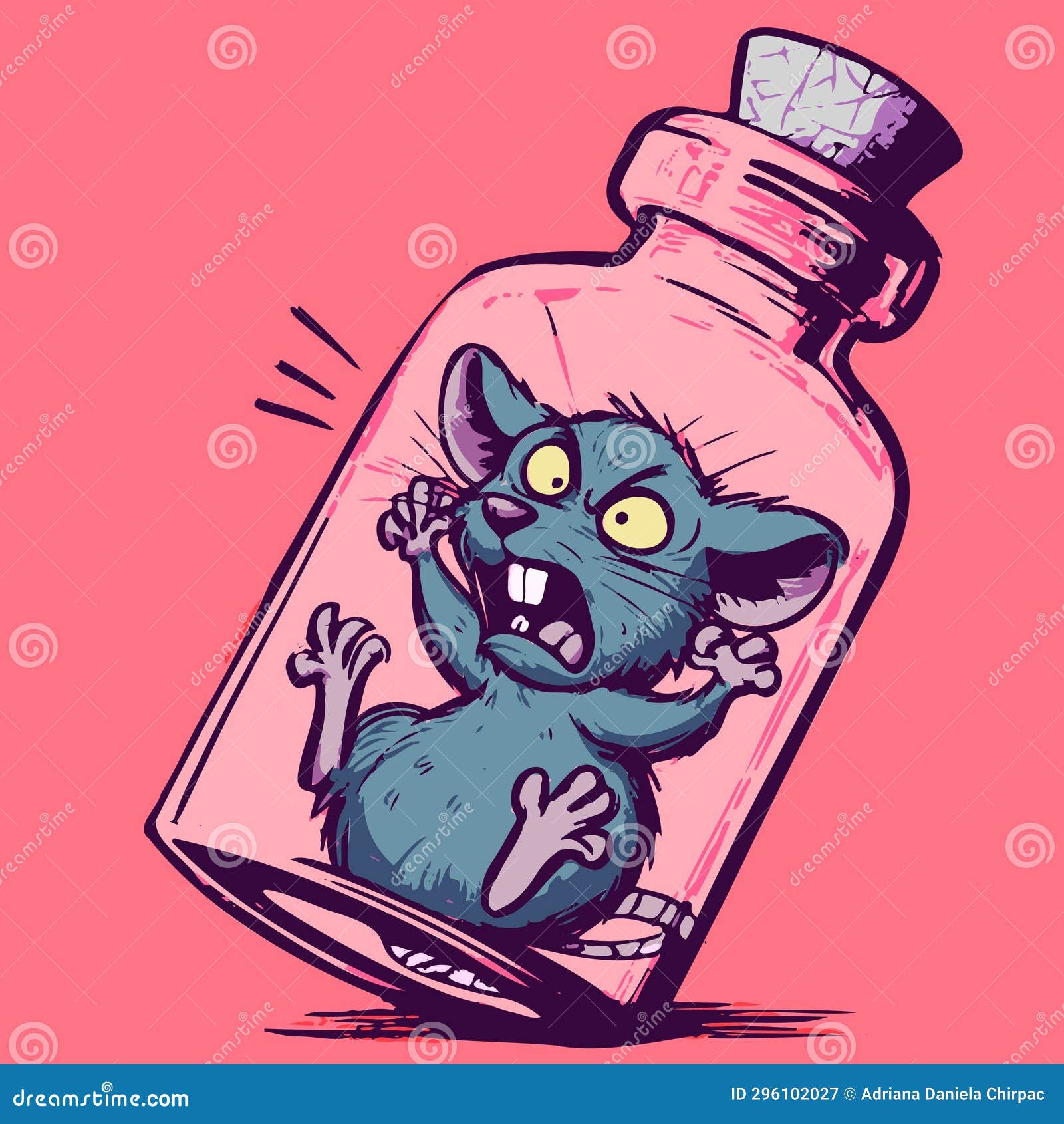 Cute and Angry Mouse Trapped Inside a Jar. Vector of a Mad Rat in a ...