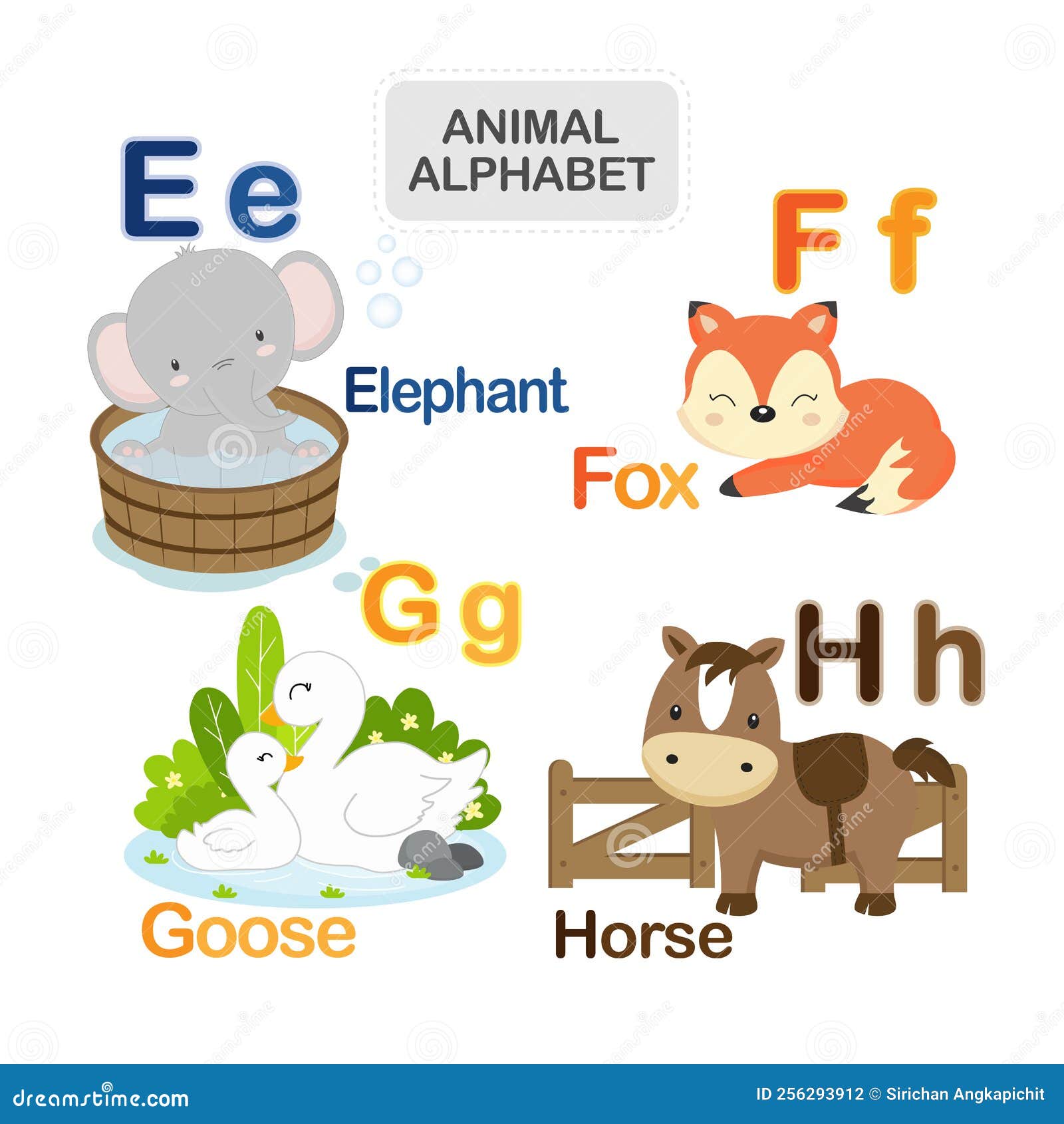 Cute Animal Alphabet from Letter E To H Stock Photo - Illustration of ...