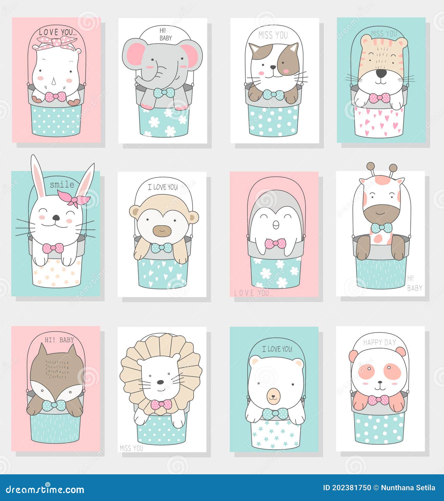 The Cute Animal Cartoon in Frame. Hand Drawn Cartoon Style Stock Vector ...