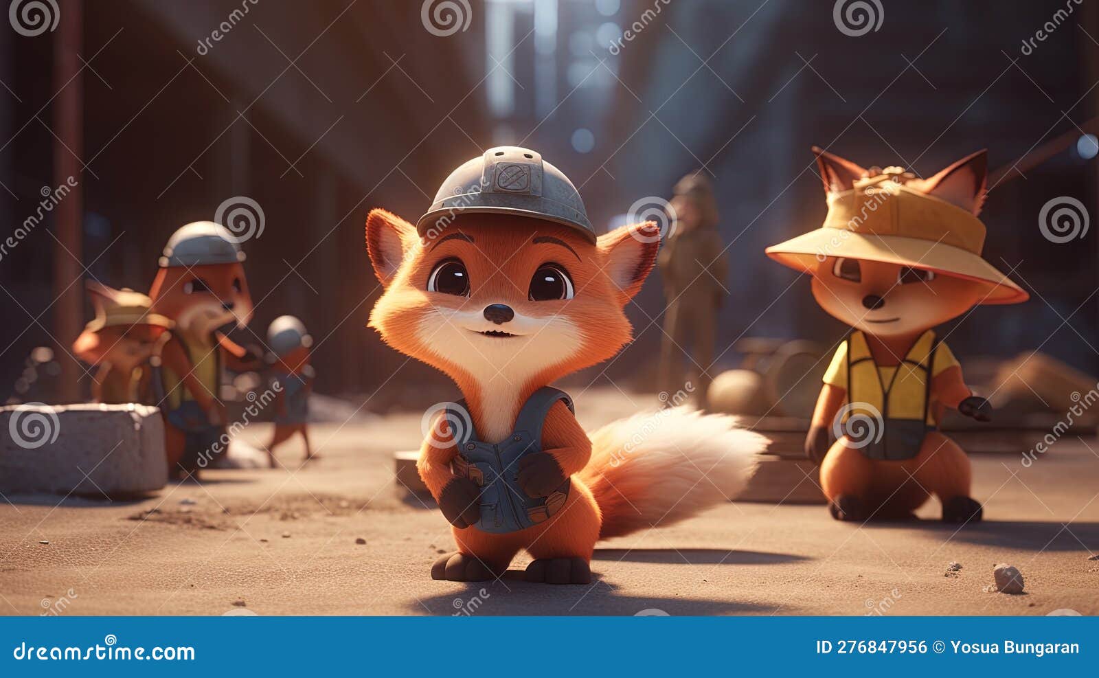 Cute Animal Construction Workers, Digital Art Illustration, Generative ...