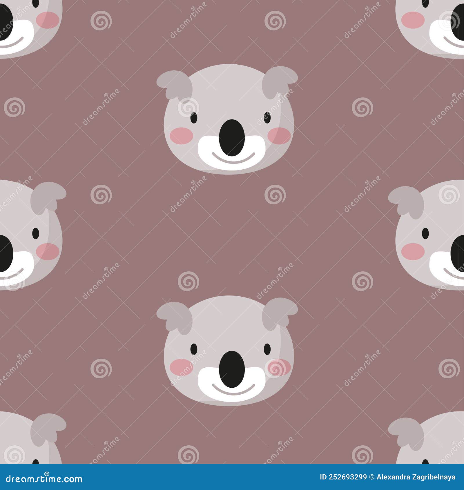 Cute Animal Face, Koala Muzzle, Fluffy Head Seamless Pattern. Texture ...