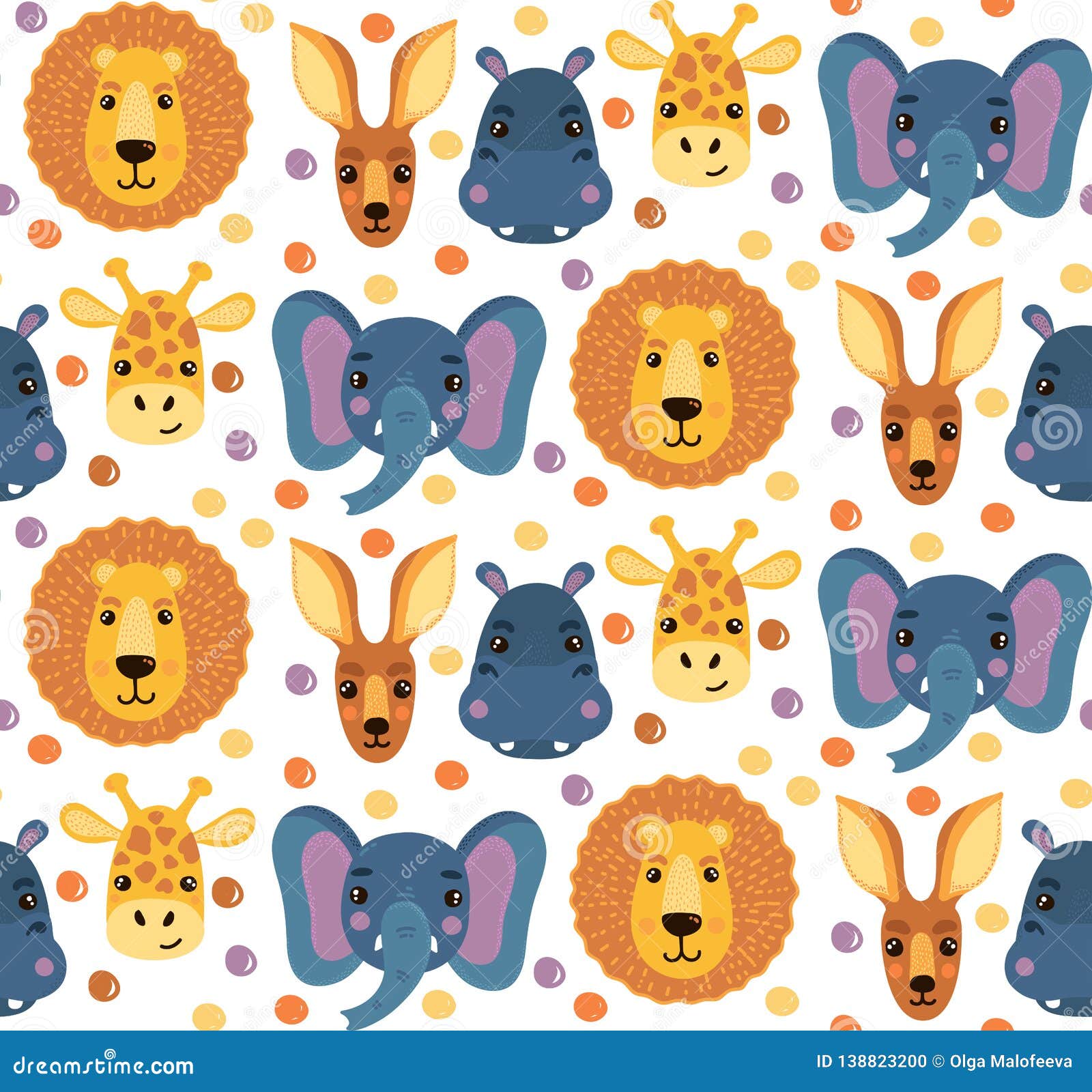 Cute Animal Faces Seamless Vector Pattern Stock Vector - Illustration ...