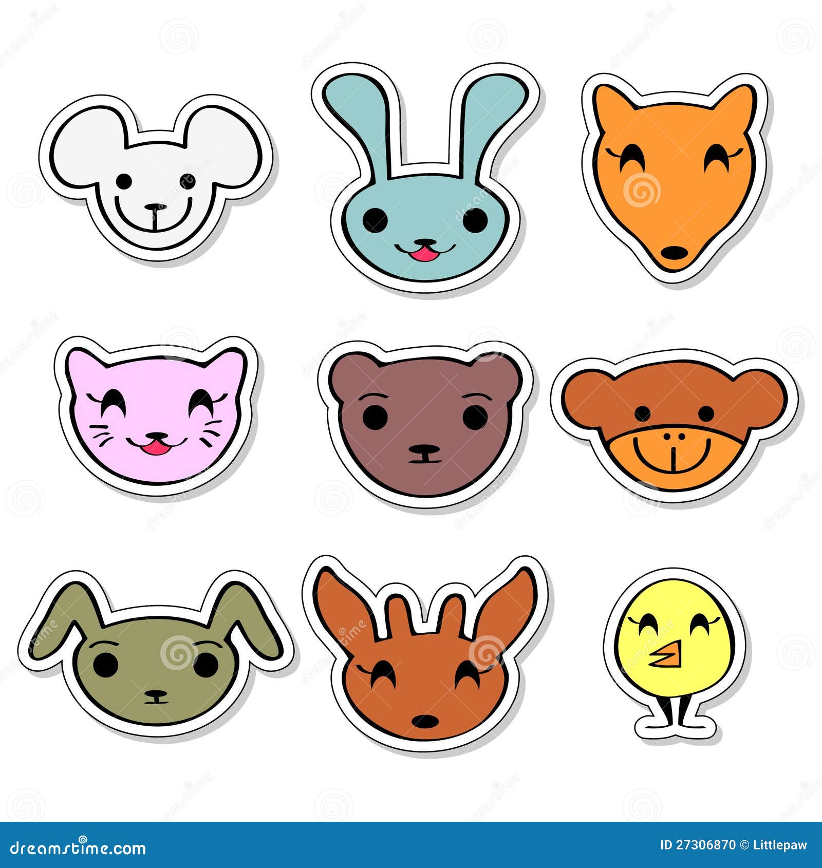 Cute animal faces set stock vector. Illustration of cute - 27306870