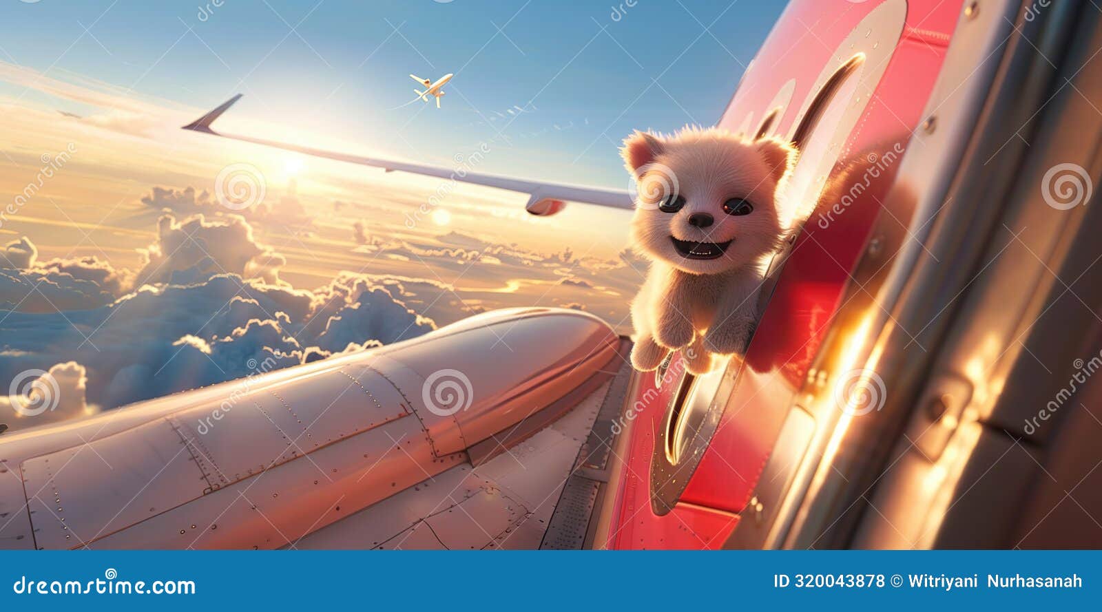 Cute Animal Flying on Airplane. Generative Ai Stock Illustration ...