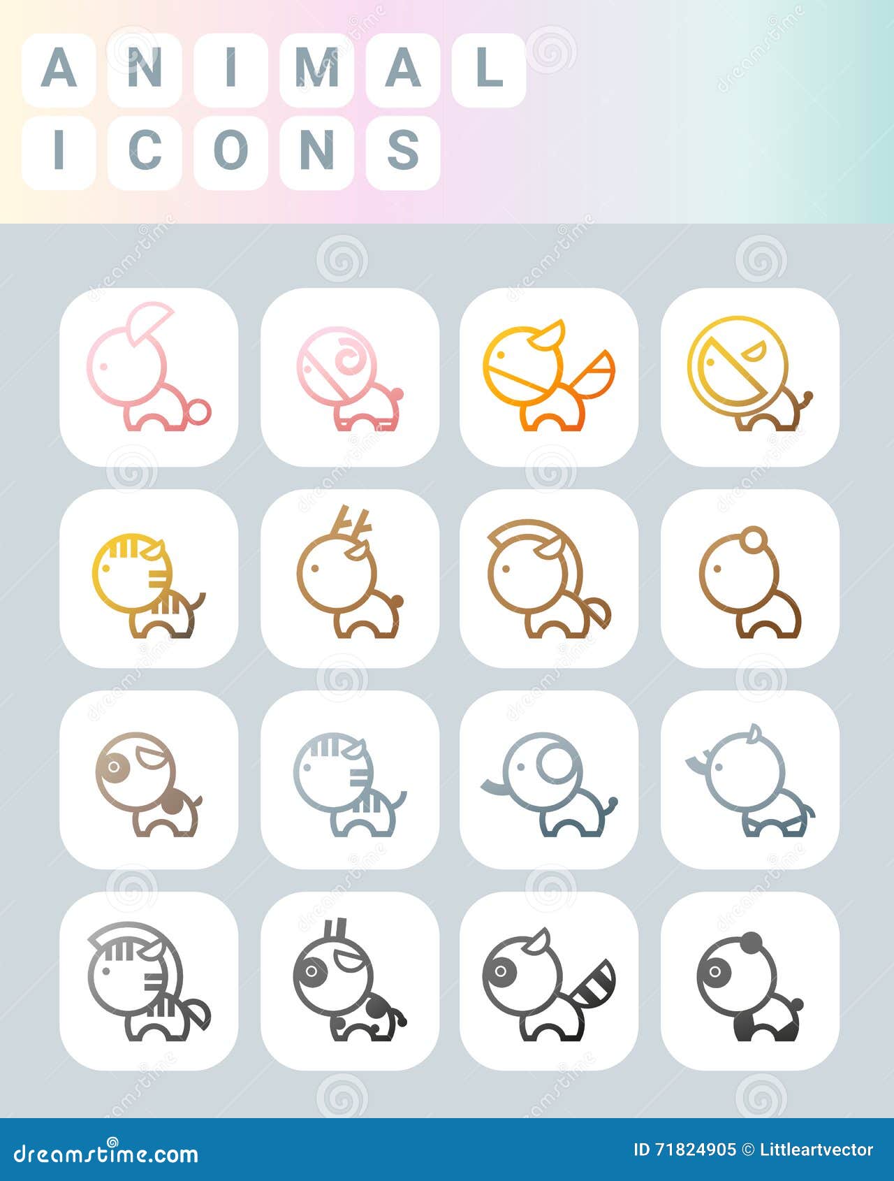 Cute animal icons set stock vector. Illustration of vector - 71824905