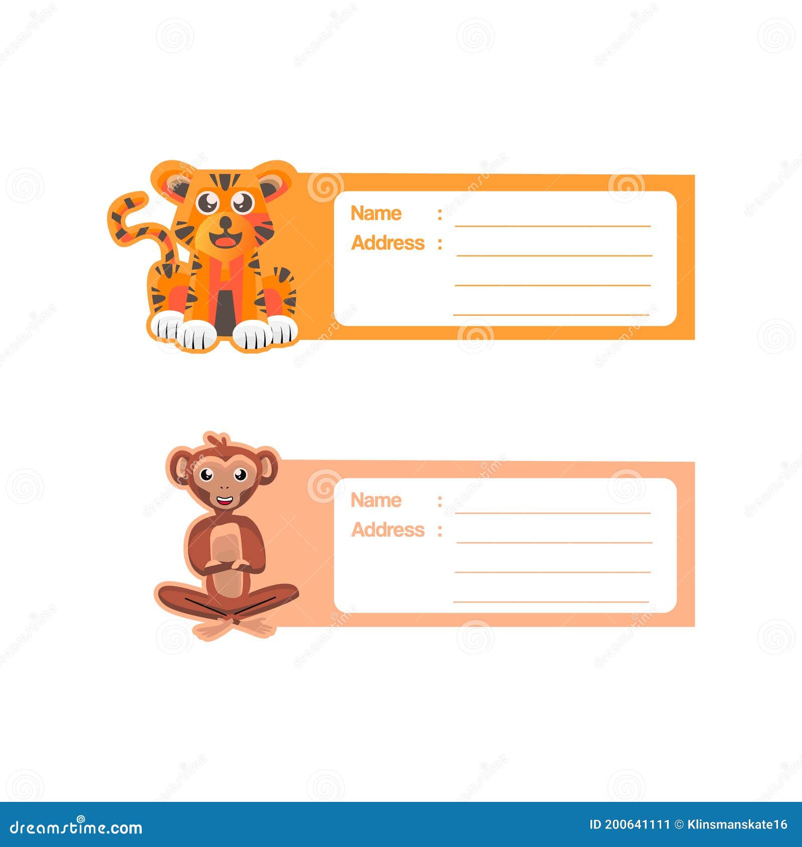 Cute Animal Label Design Tiger And Monkey Character Design Isolated ...