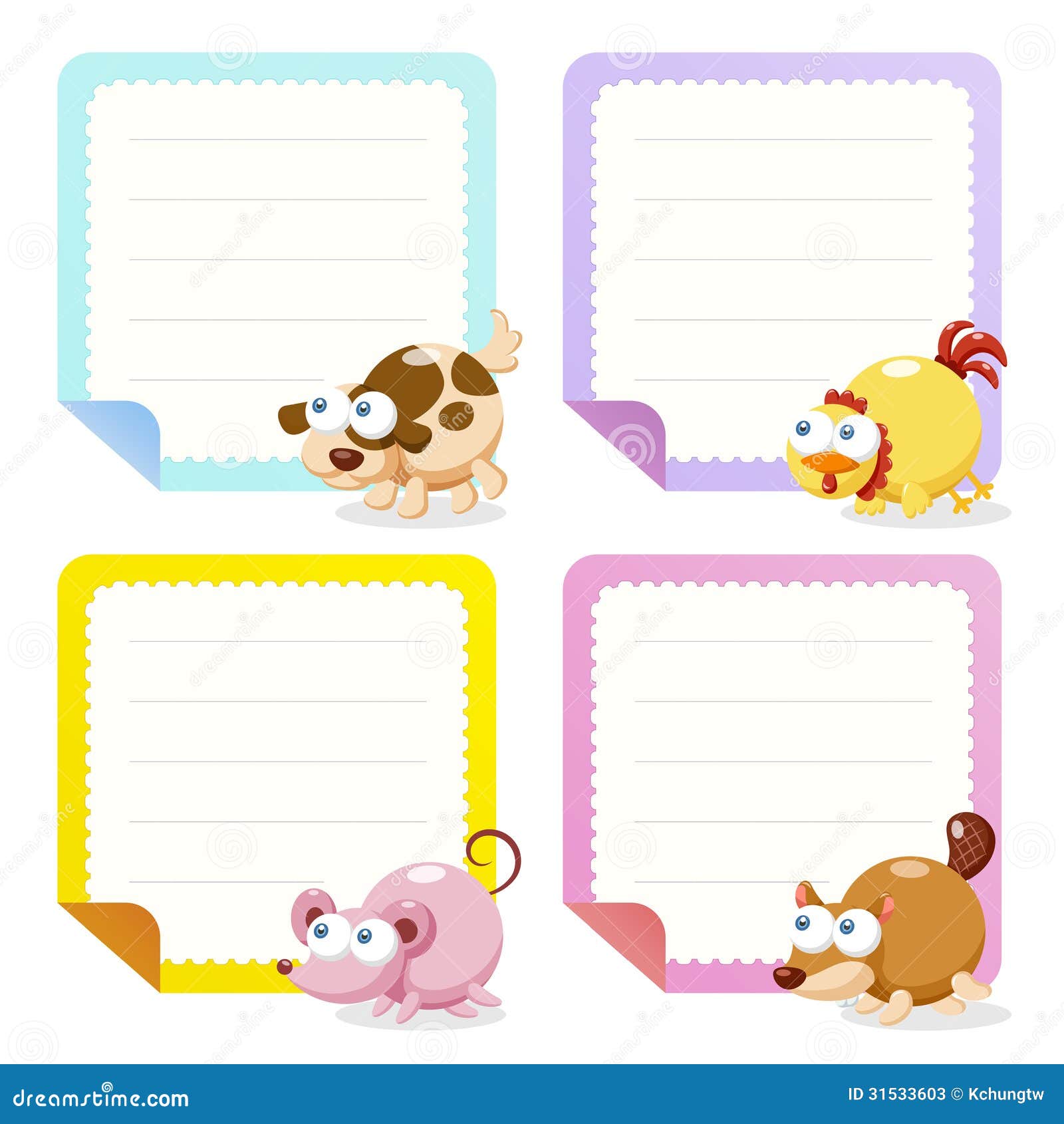 Cute Animal Note Papers Collection Stock Vector - Illustration of clip ...
